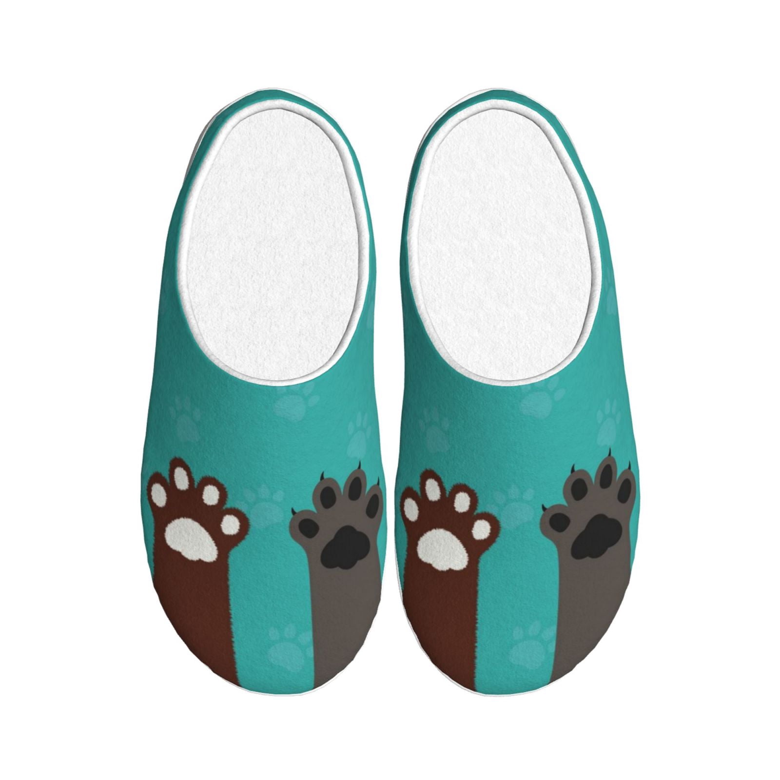 Daiia Cute Cat Paw And Dog Print Women’s Fuzzy Slippers Memory Foam ...