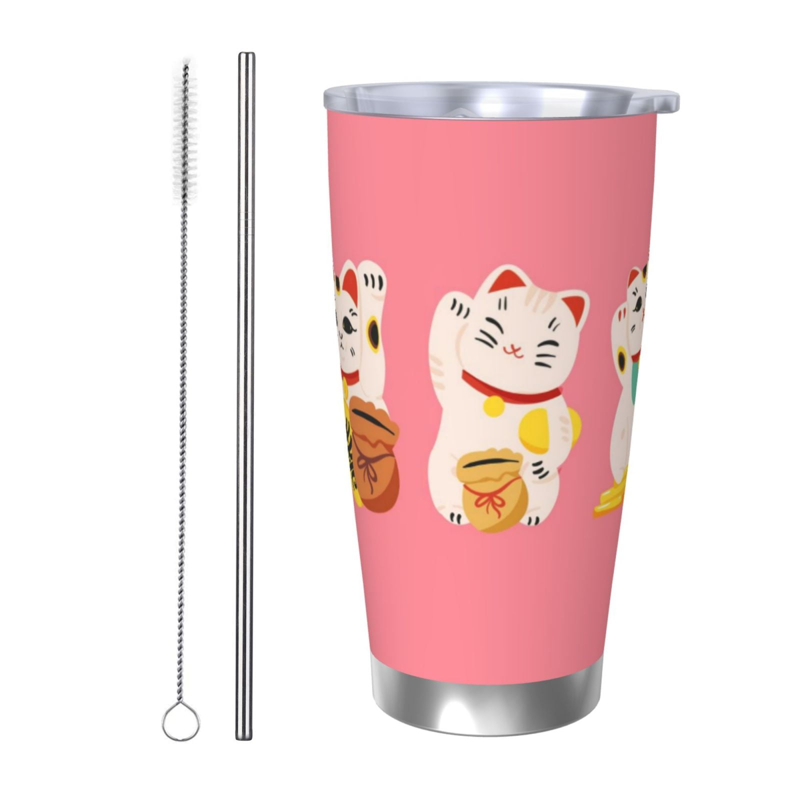 Daiia Cute Cat Printed 20oz Insulated Coffee Cup with Straw Topper ...
