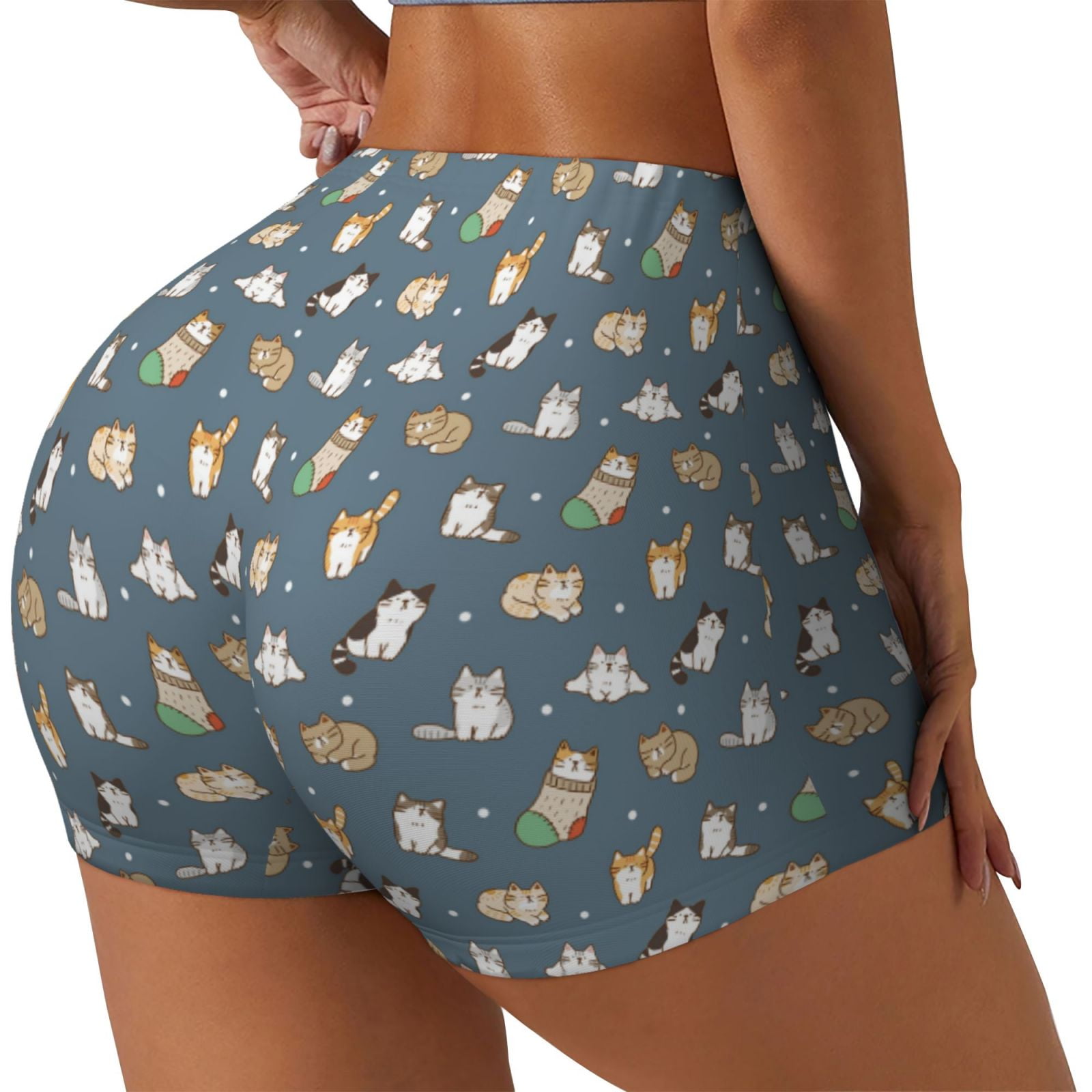 Daiia Cute Cats And Dogs Pattern Women's Workout Shorts Biker Shorts - High Waisted Workout ...
