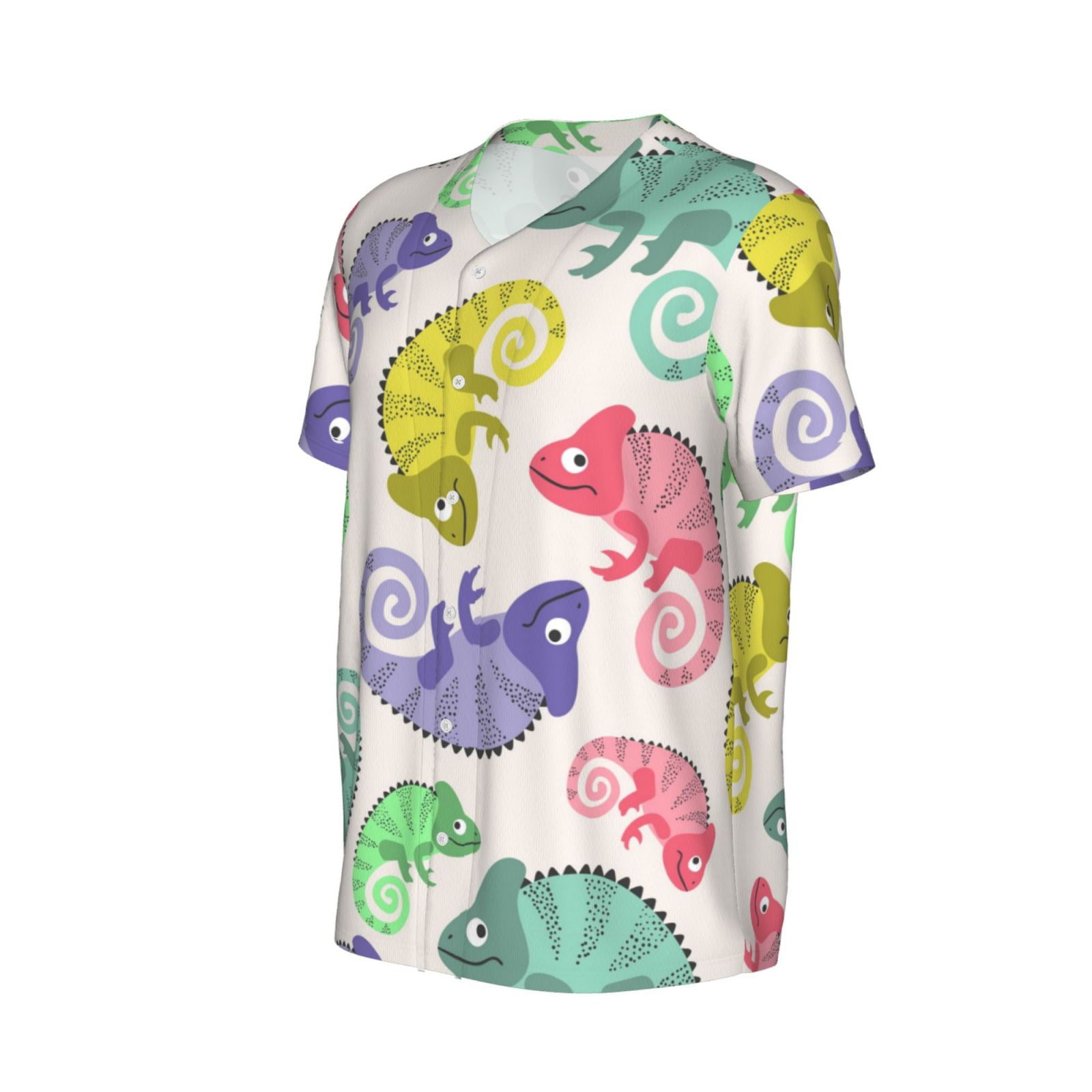Daiia Cute Chameleons Mens Baseball Jersey Button Down Shirts Short ...