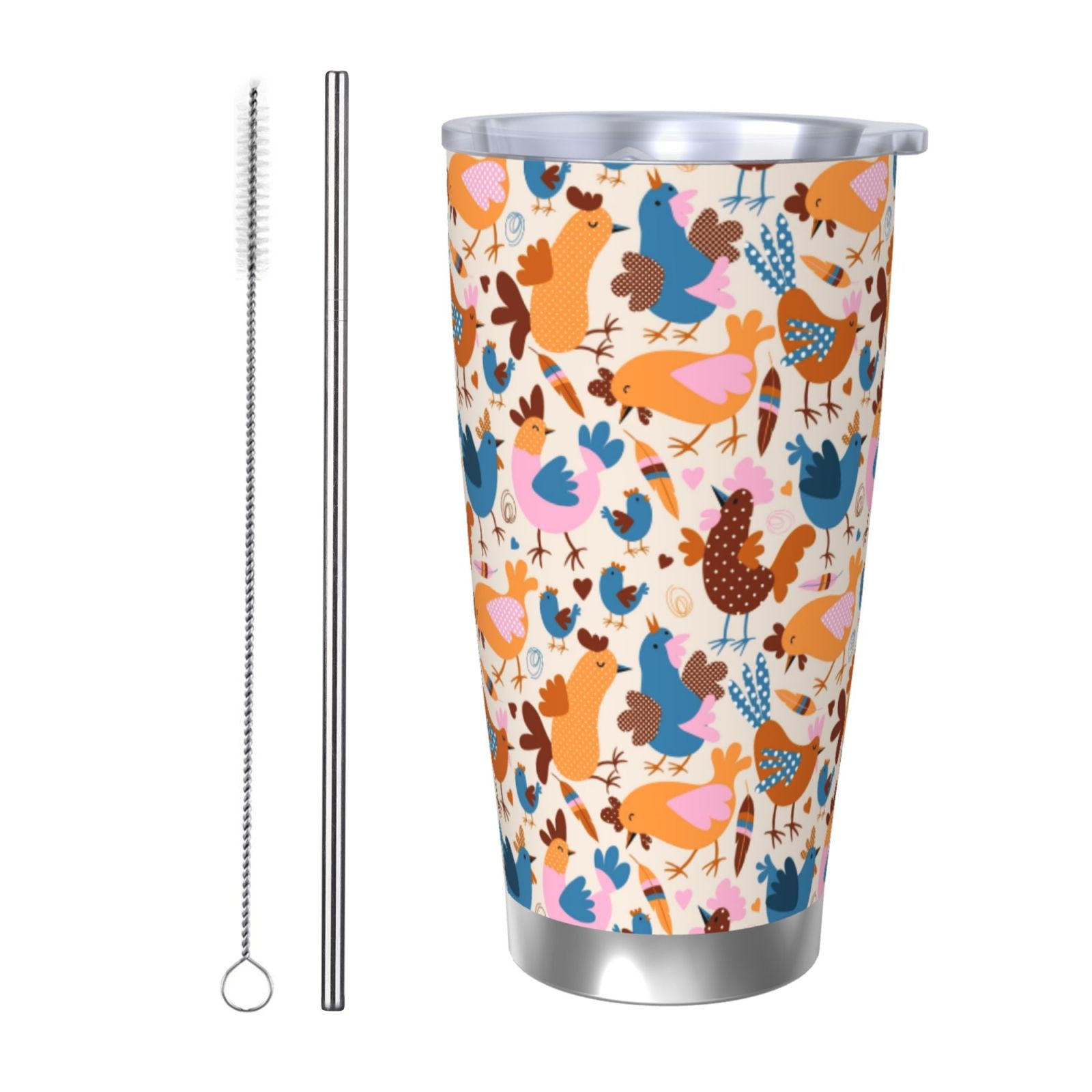 Daiia Cute Chickens Printed 20oz Insulated Coffee Cup with Straw Topper ...