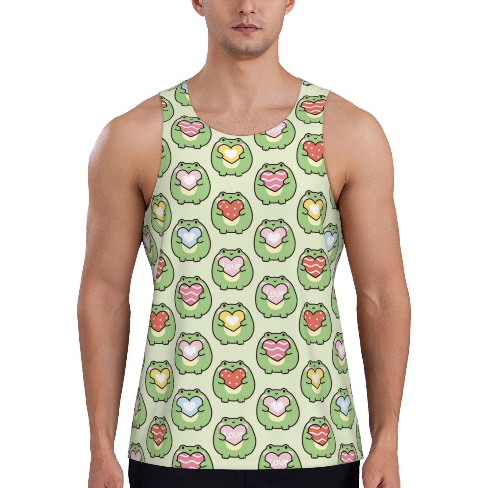 Daiia Cute Chubby Frog Printed Men's Quick Dry Fit Muscle Tank Top Slim ...