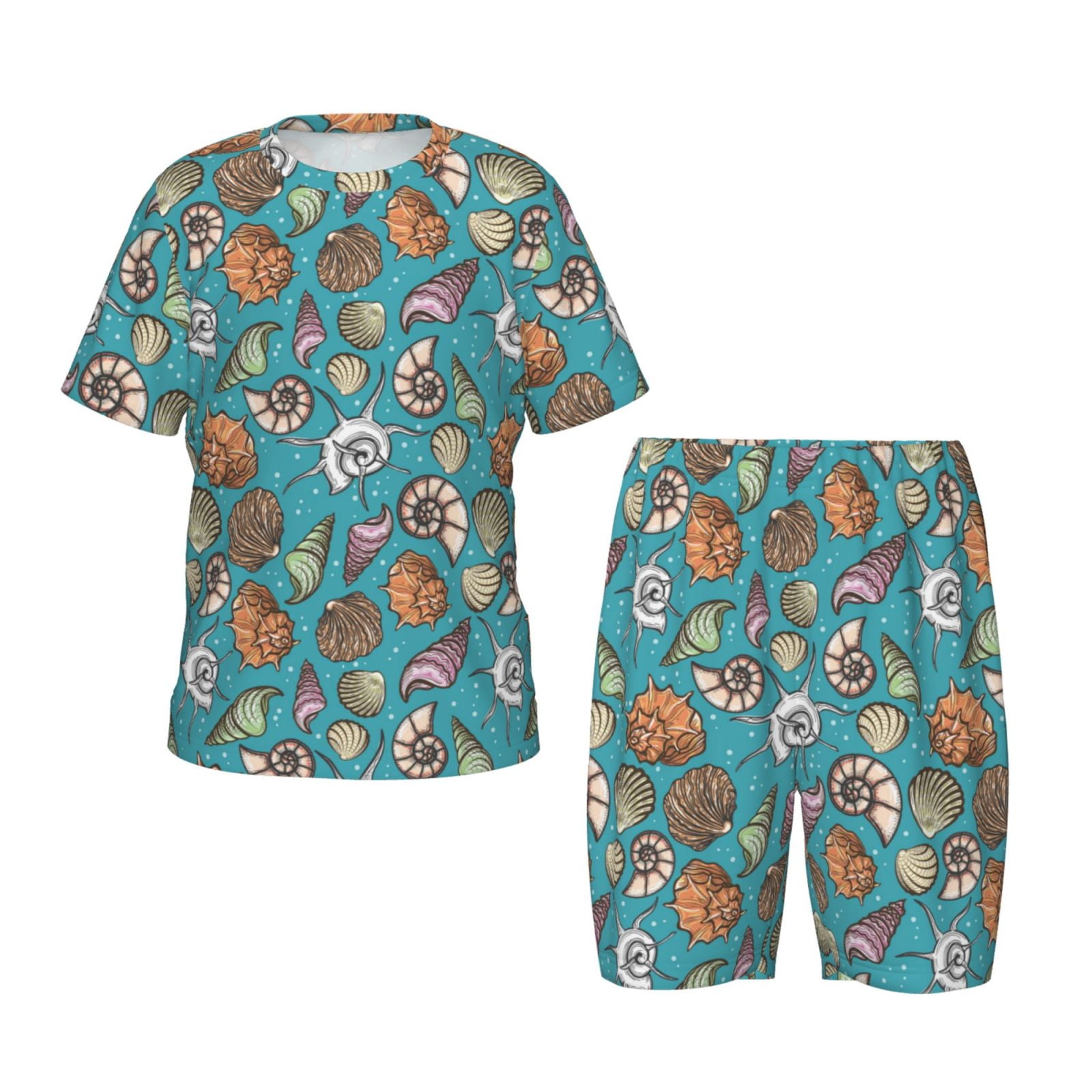 Daiia Cute Conch Print Children’s Cotton Pajama Set – Short-Sleeved Top ...