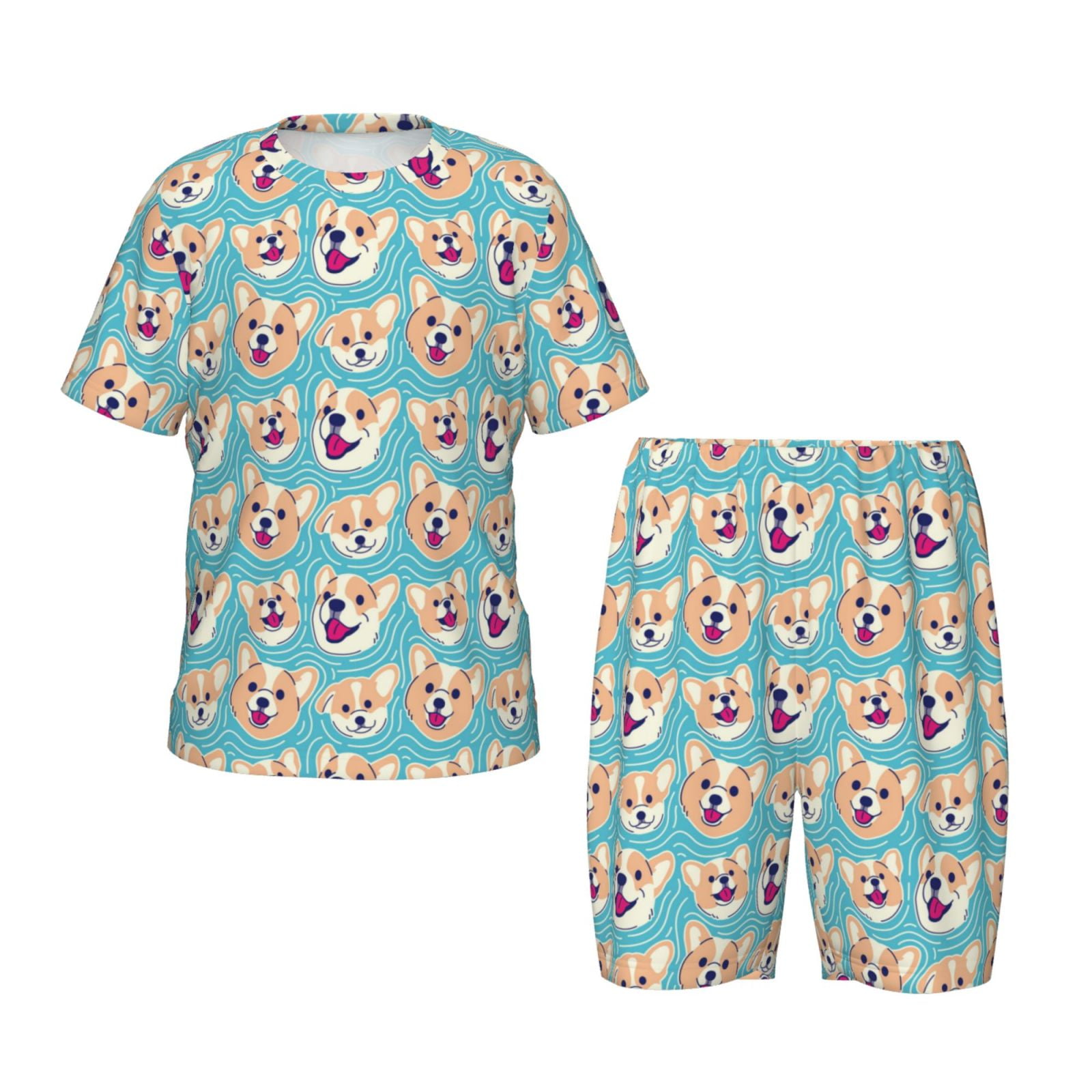 Daiia Cute Corgi Head Print Children’s Cotton Pajama Set – Short ...