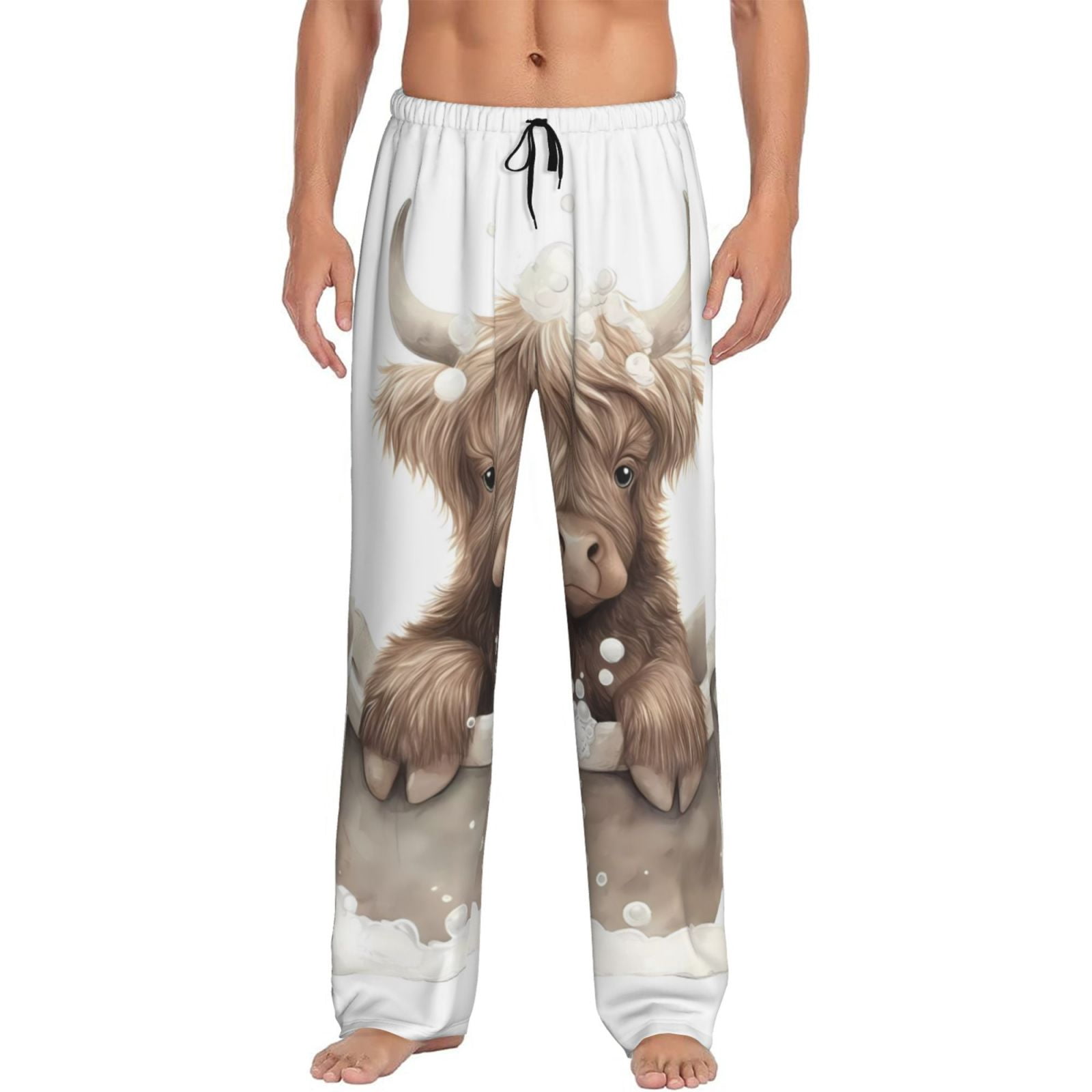 Daiia Cute Cow Bath Men's Sleep Pant with Pockets and Drawstring,Pajama ...