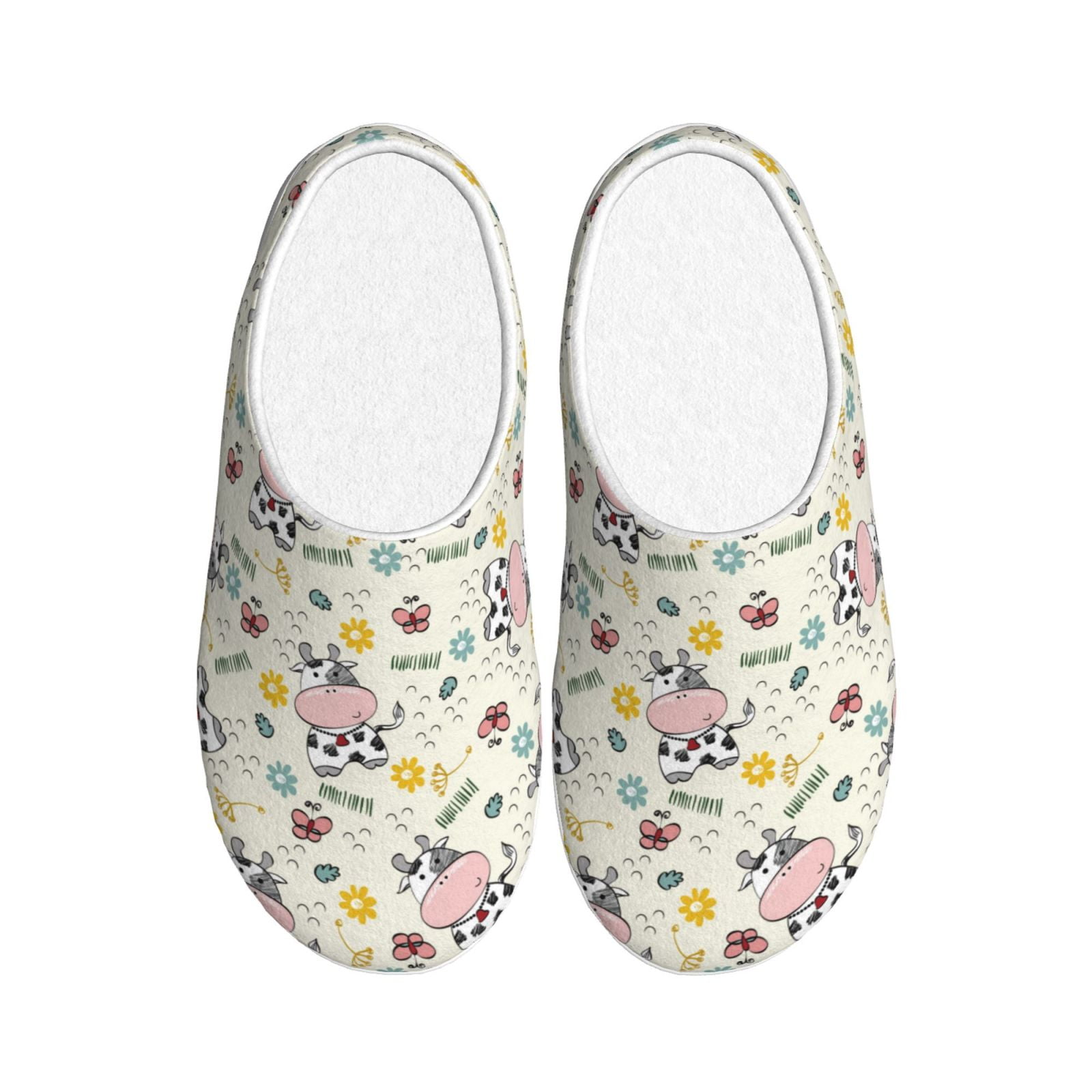 Daiia Cute Cow Print Women’s Fuzzy Slippers Memory Foam Lightweight ...
