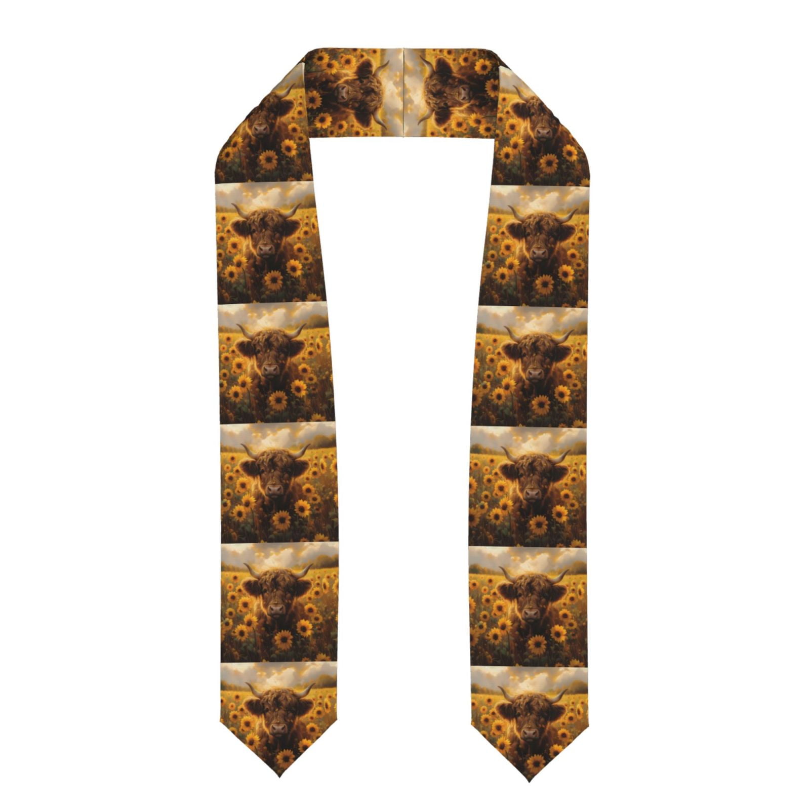 Daiia Cute Cow Sunflower Field Pattern Graduation Shawl Stole – Satin ...