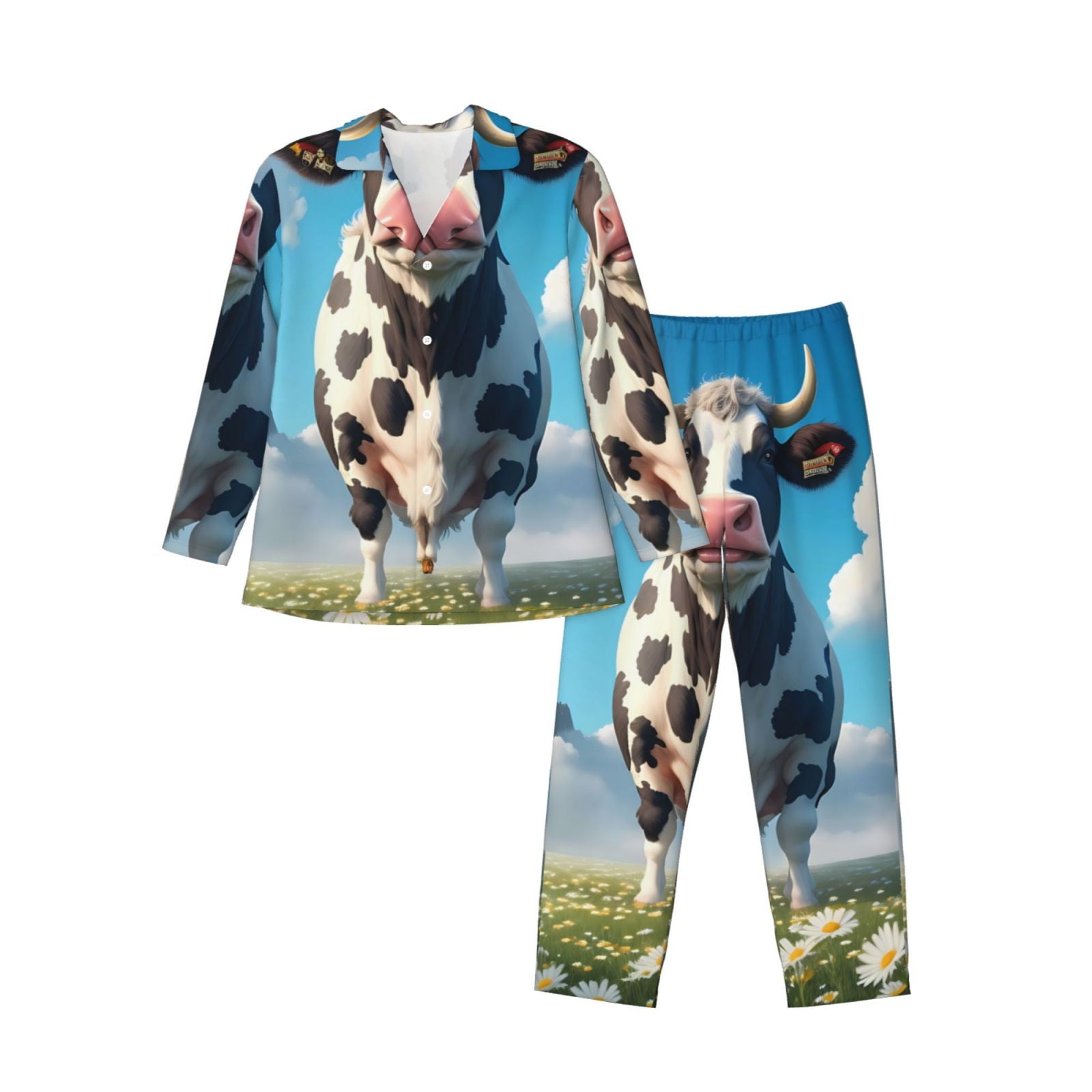 Daiia Cute Daisy Cow A for Men's Long-Sleeved Pajama Set – Soft ...