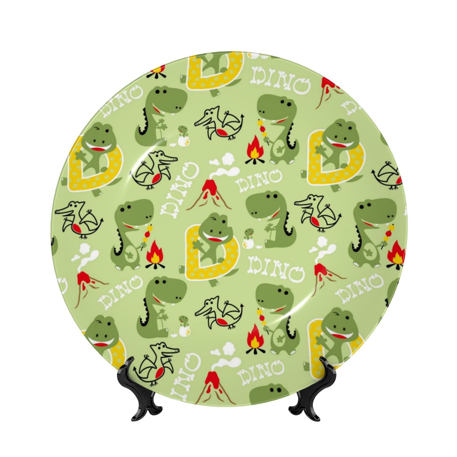 Daiia Cute Dinosaurs Cartoon Printed Pattern Ceramic Plate Dinner ...