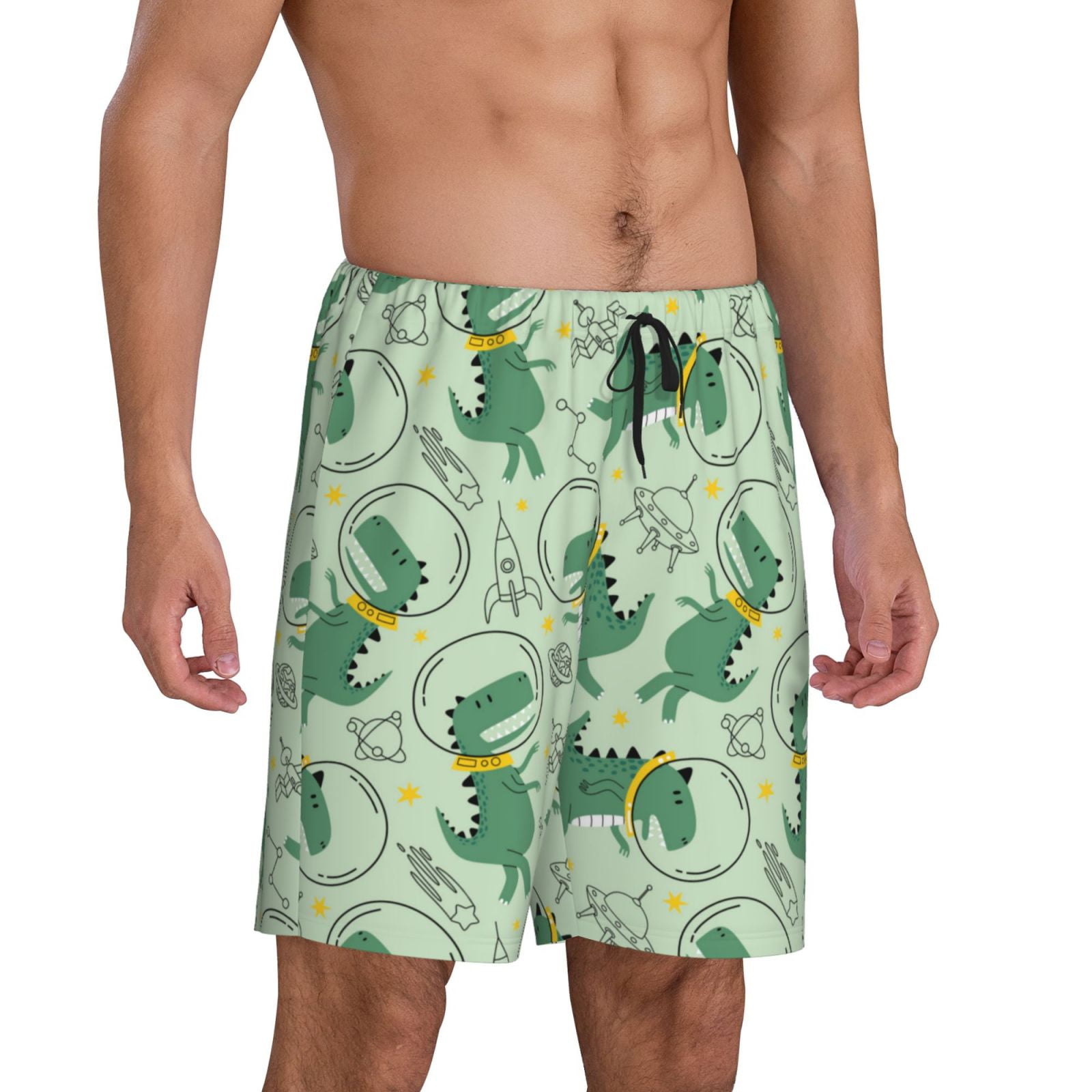 Daiia Cute Dinosaurs in Space Mens Woven Stretch Pajama Short,Short ...