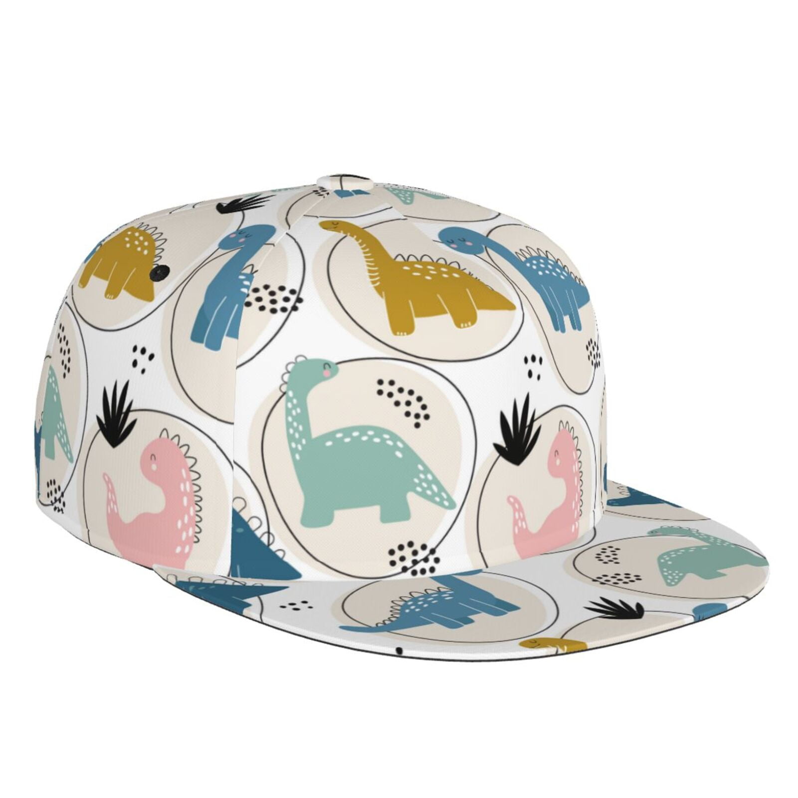 Daiia Cute Dinosaurs print Flat Bill Hats Flat Brim Trucker Cap ...