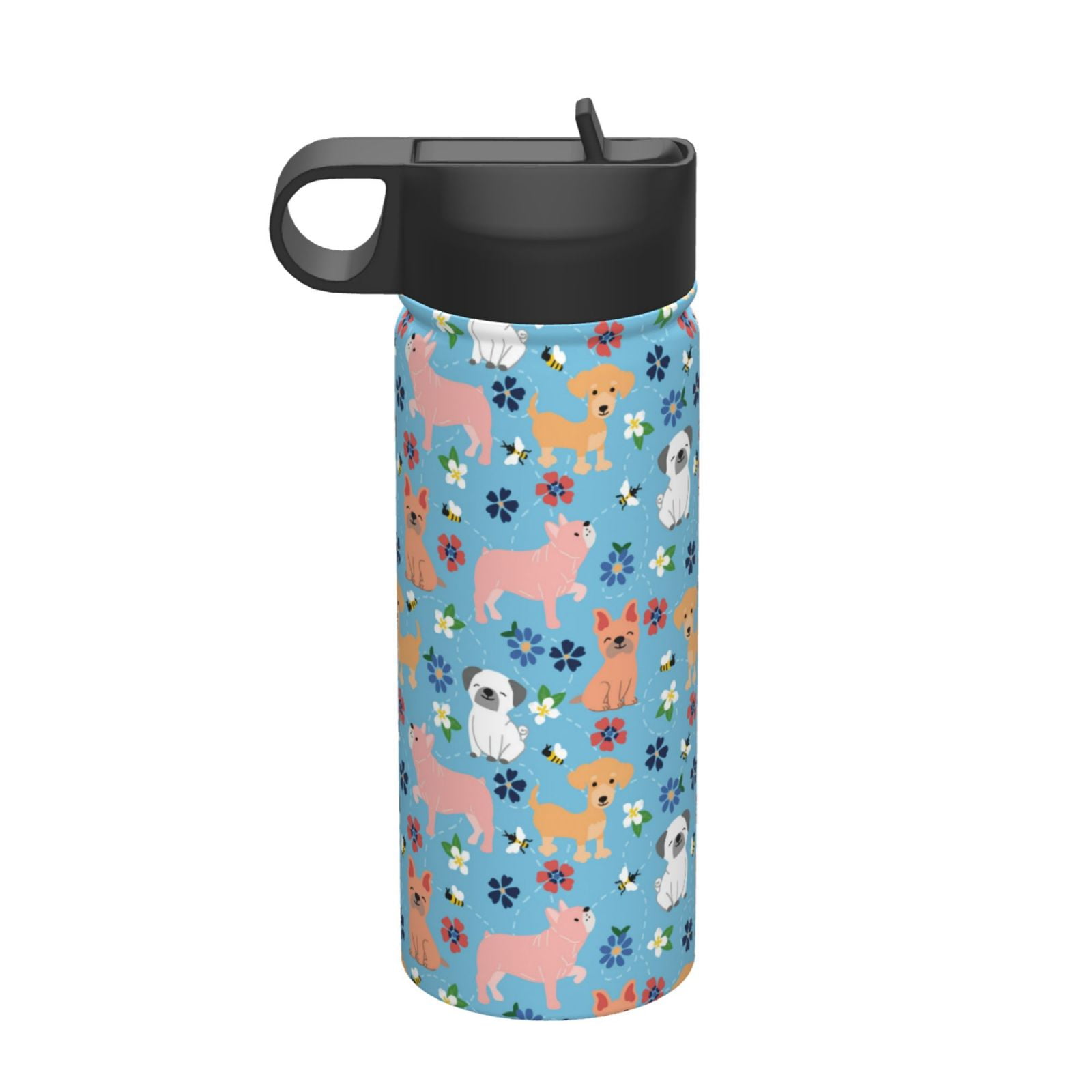 Daiia Cute Dog Printed 18oz Sports Insulated Kettle With Straw Water ...