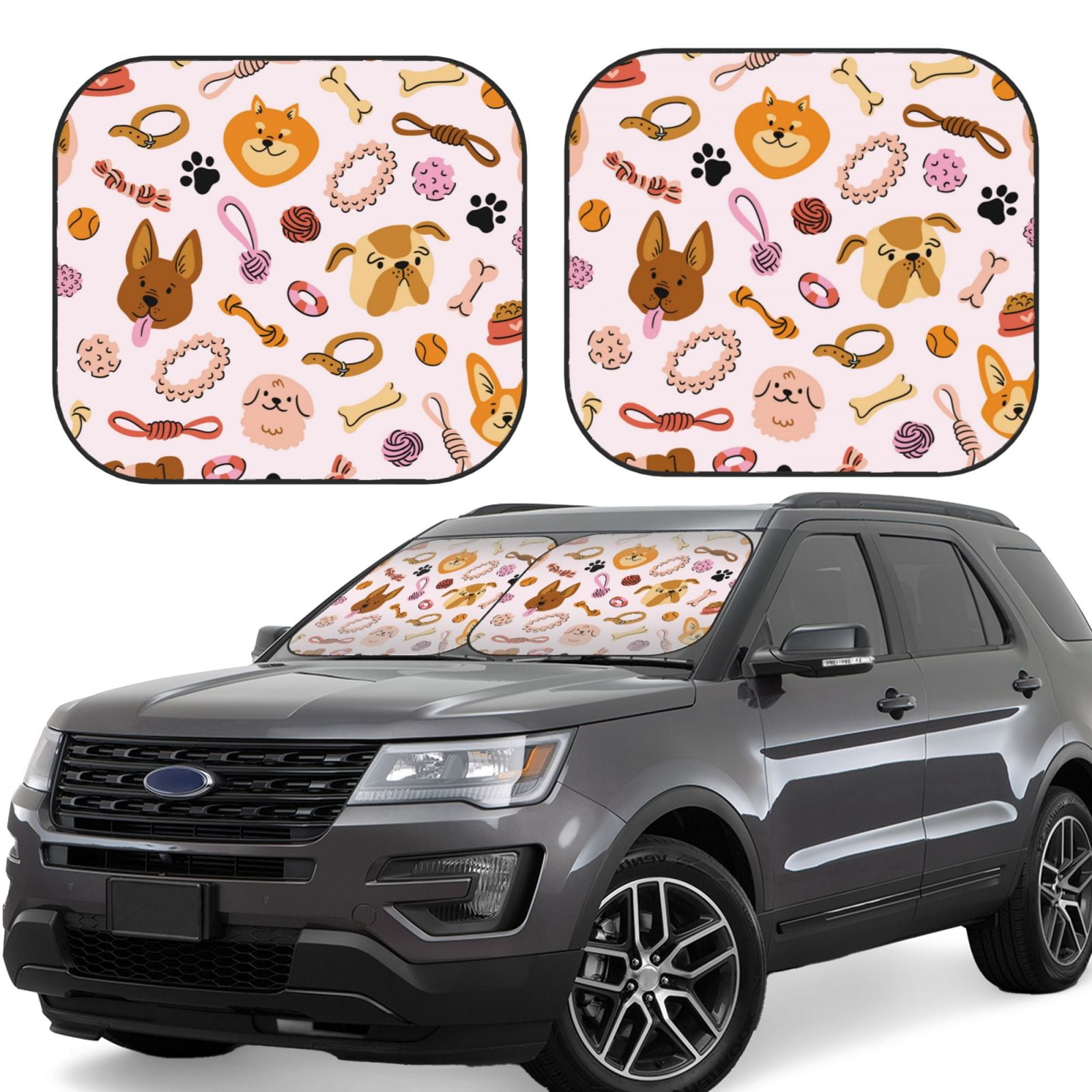 Daiia Cute Dog Windshield Sun Shade 2 Pack Foldable Car Front Window ...