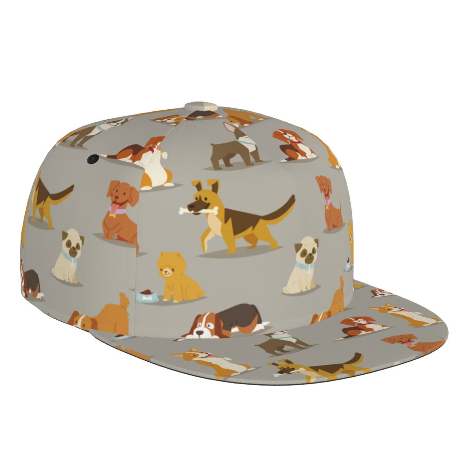 Daiia Cute Dog print Flat Bill Hats Flat Brim Trucker Cap Baseball Cap ...