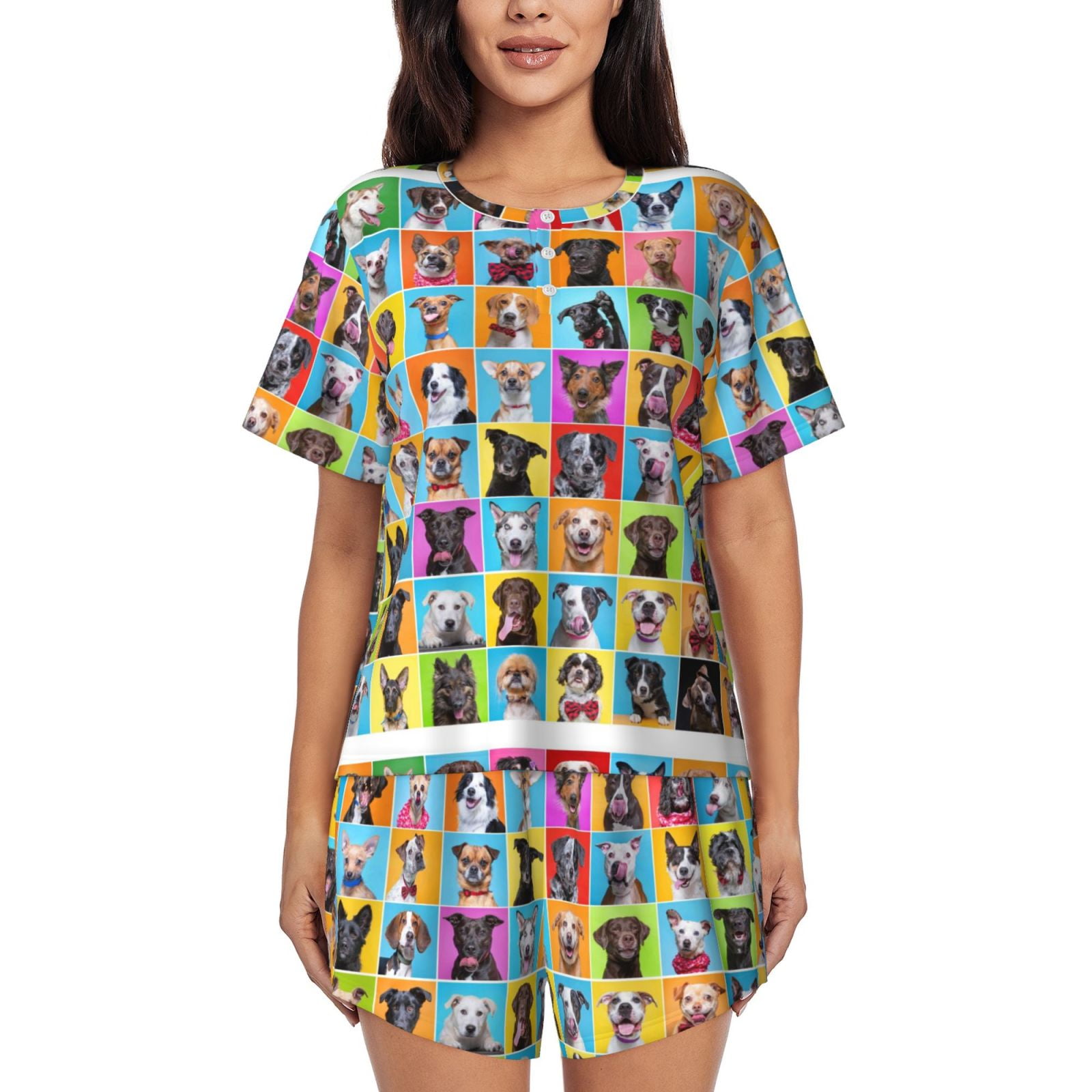 Daiia Cute Dogs Collage Pattern Womens Pajama Sets Short Sleeve Pajamas ...