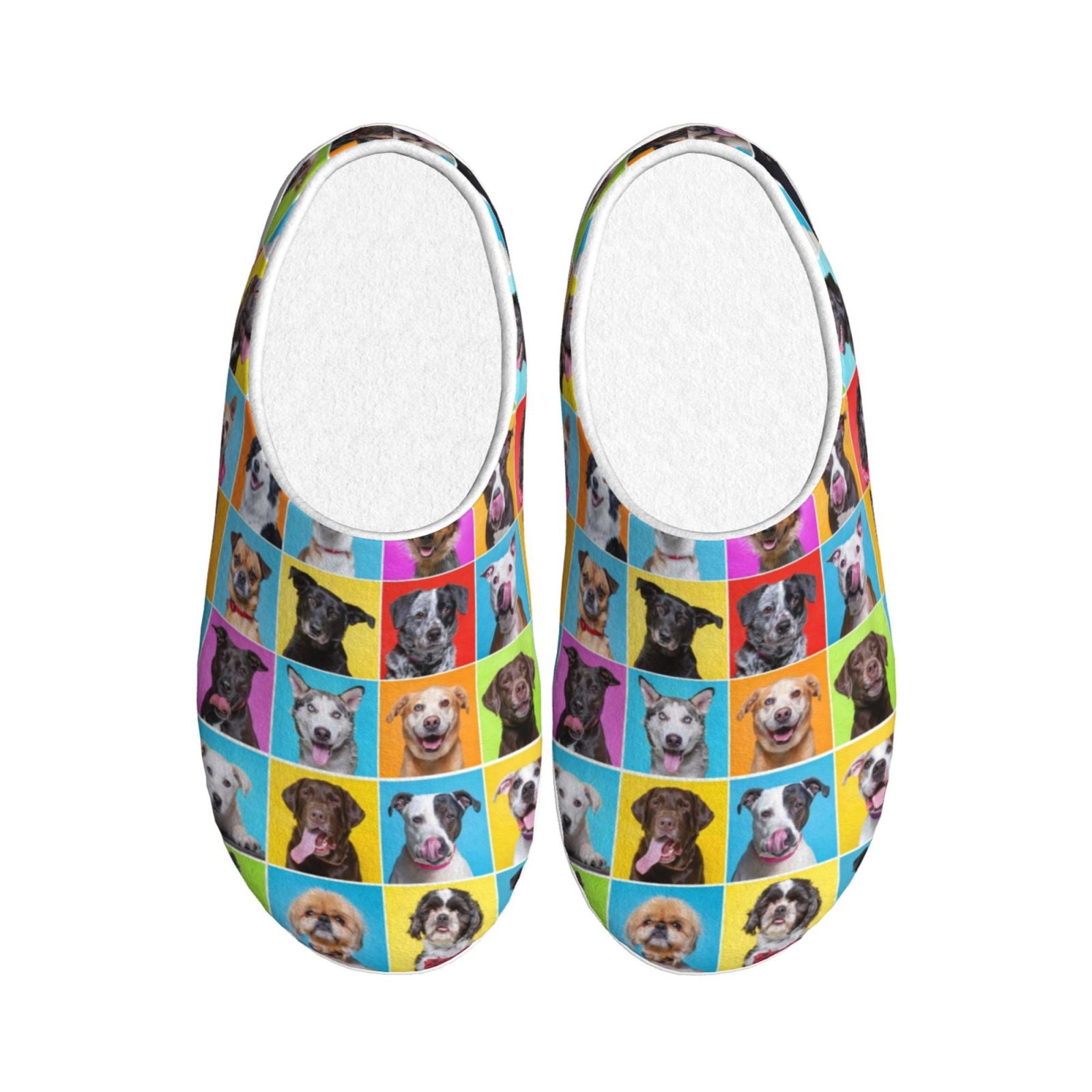 Daiia Cute Dogs Collage Print Women’s Fuzzy Slippers Memory Foam ...