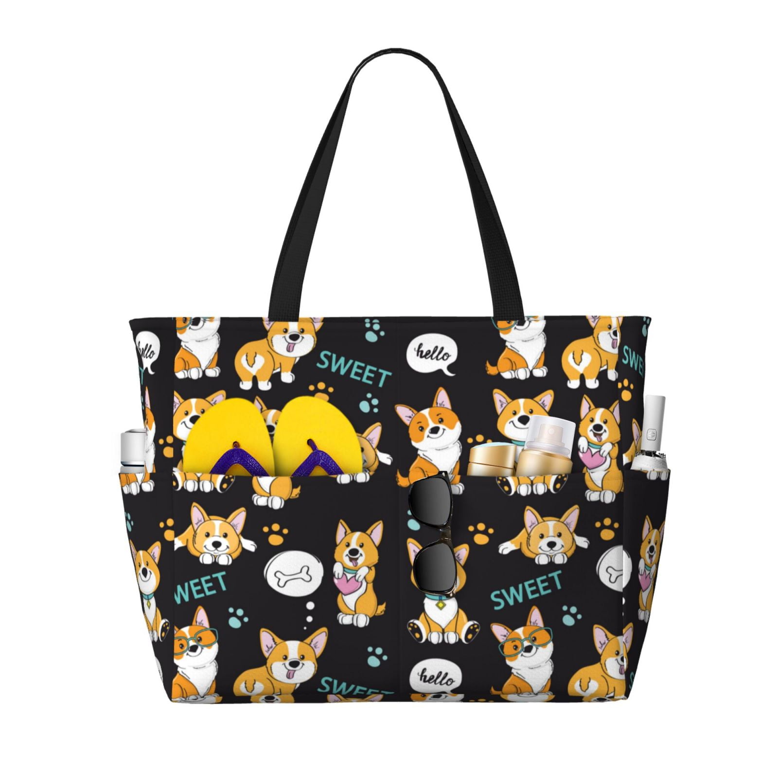 Daiia Cute Dogs Corgi Beach Travel Bag - Water-Resistant Beach Bag ...