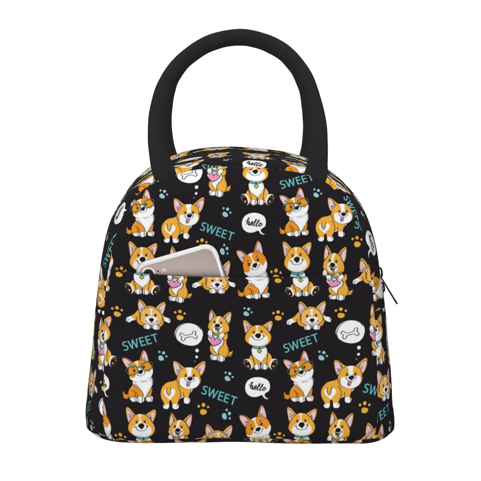 Daiia Cute Dogs Corgi Pattern Lunch Bag , Insulated Lunch Box, Small ...