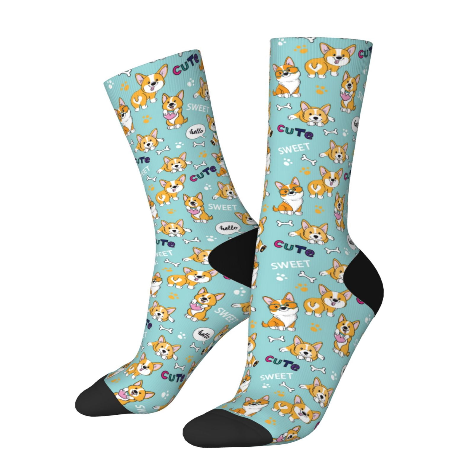 Daiia Cute Dogs Corgi Print Crew Socks – Soft Breathable Long Socks for ...