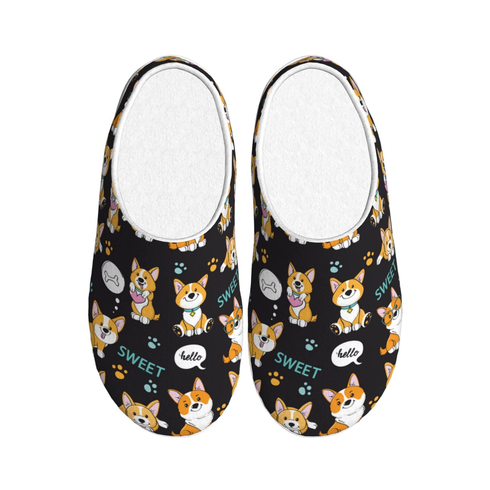 Daiia Cute Dogs Corgi Print Women’s Fuzzy Slippers Memory Foam ...