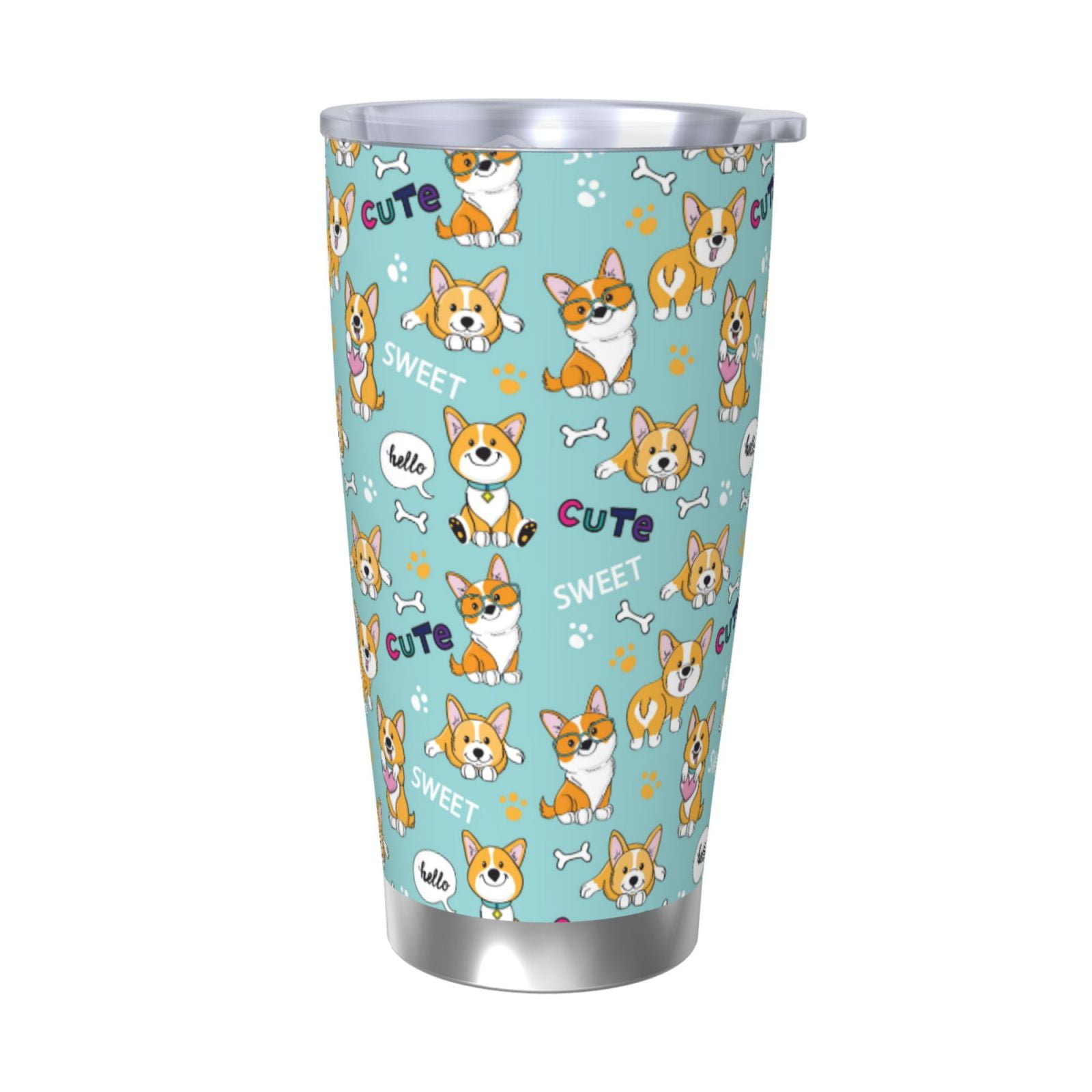 Daiia Cute Dogs Corgi Printed 20oz Insulated Coffee Cup with Straw ...