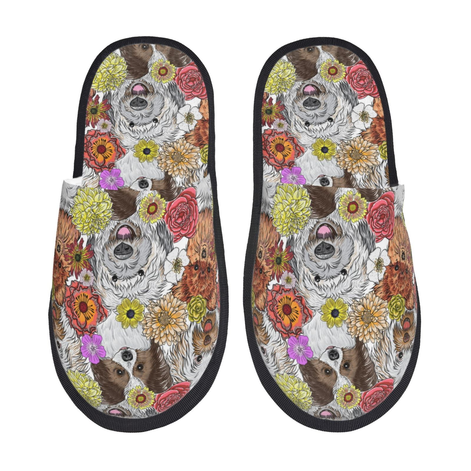 Daiia Cute Dogs Puppy Pattern Furry Slippers for Women and Men, Soft ...