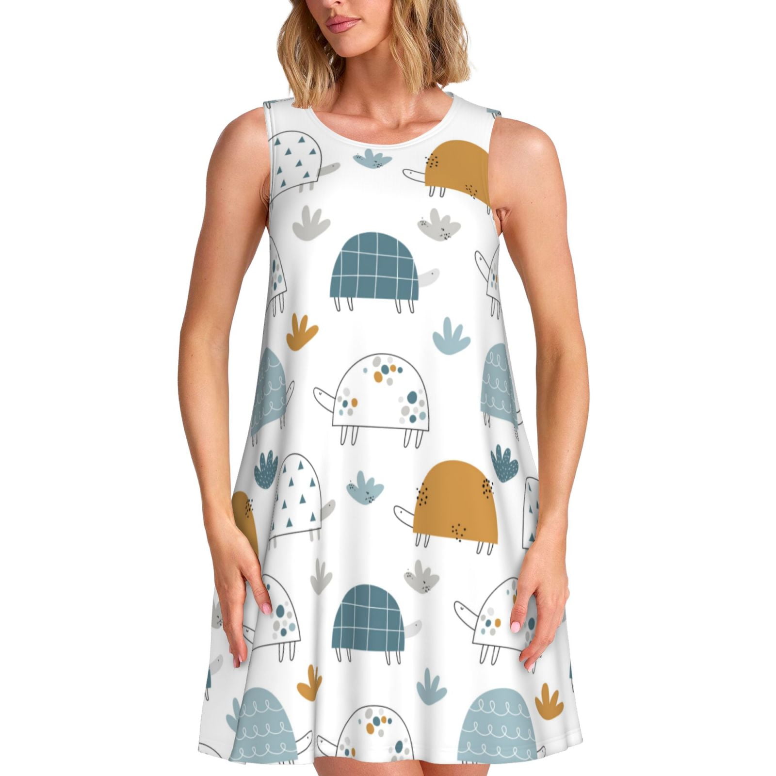Daiia Cute Doodle Turtles Print Women's Dresses 2025 Trendy Short ...