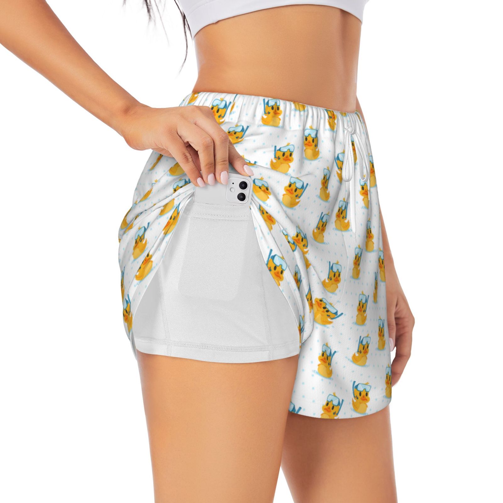 Daiia Cute Duck Diver Pattern Women's 2 in 1 Running Shorts ...