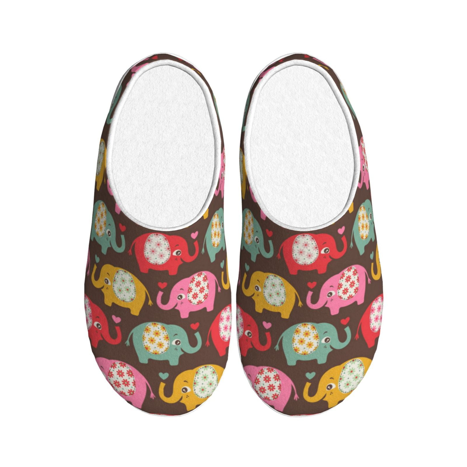 Daiia Cute Elephants Print Women’s Fuzzy Slippers Memory Foam ...