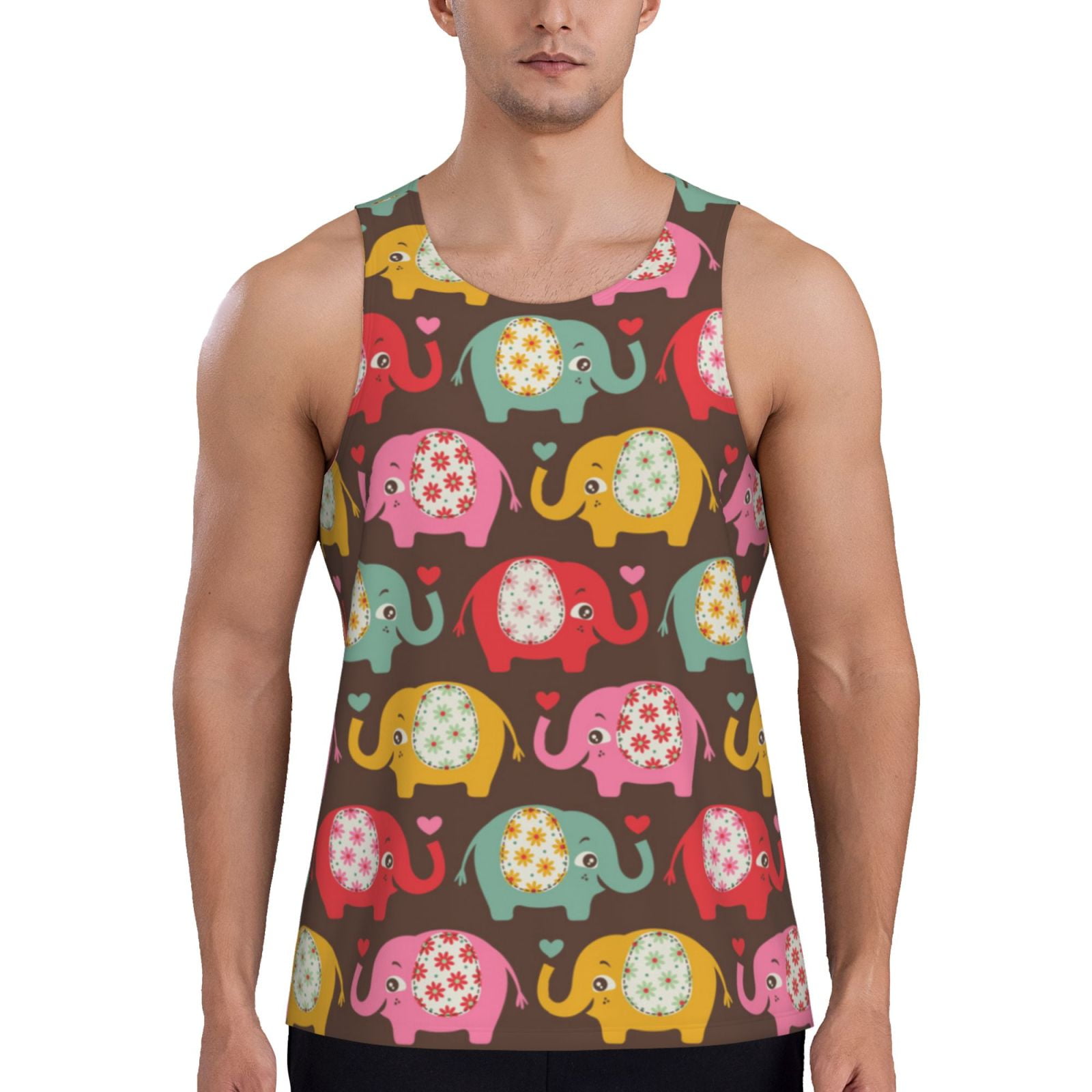 Daiia Cute Elephants Printed Men's Quick Dry Fit Muscle Tank Top Slim ...