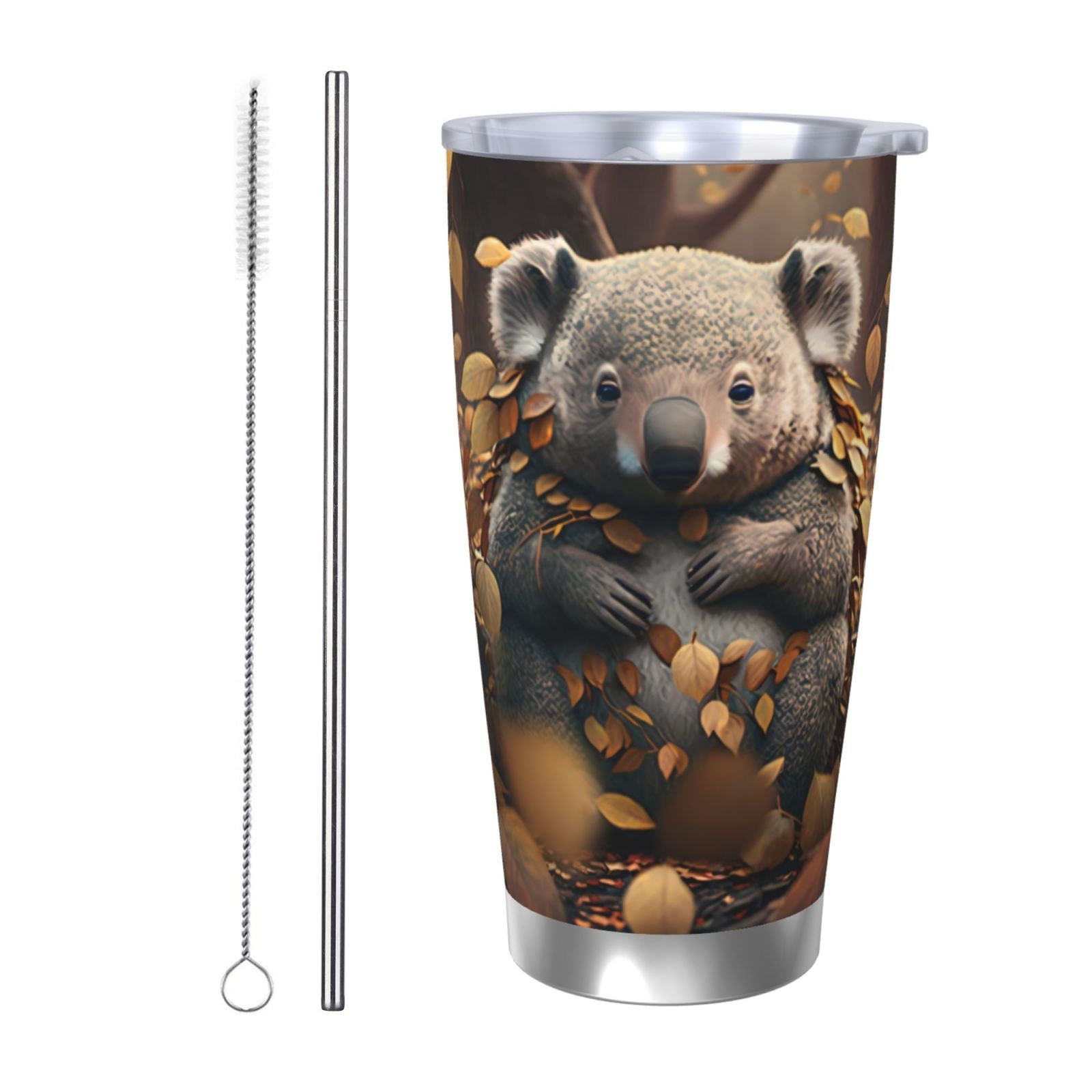Daiia Cute Fallen Leaf Koala Printed 20oz Insulated Coffee Cup with ...
