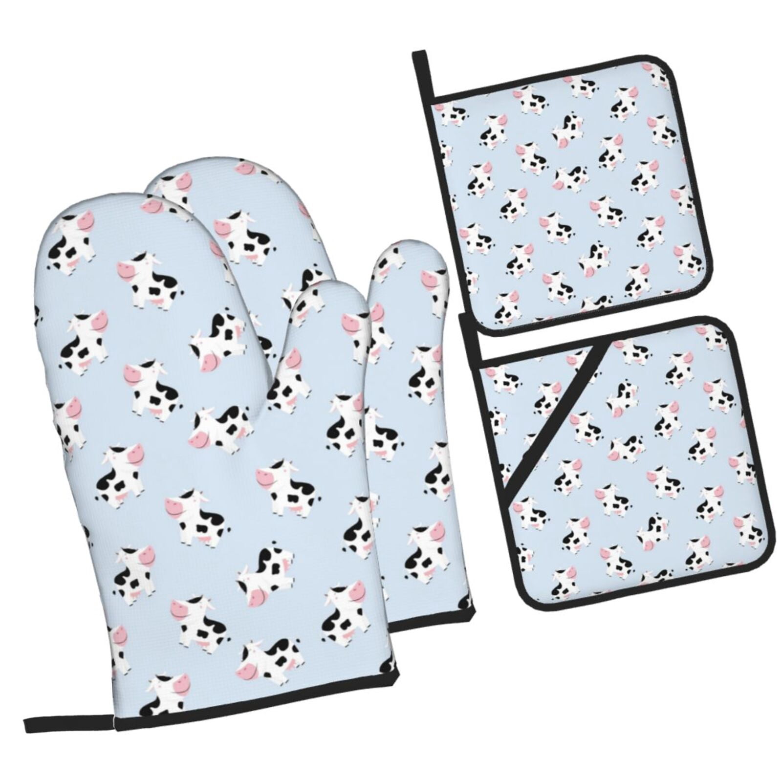 Daiia Cute Farm Cow Pattern Oven Mitts and Pot Holders 4 pcs Set,High ...