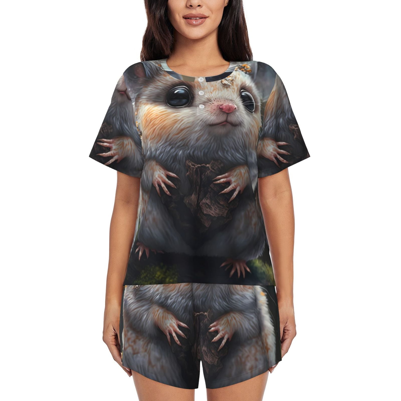 Daiia Cute Fat Ball Branch Pattern Womens Pajama Sets Short Sleeve ...