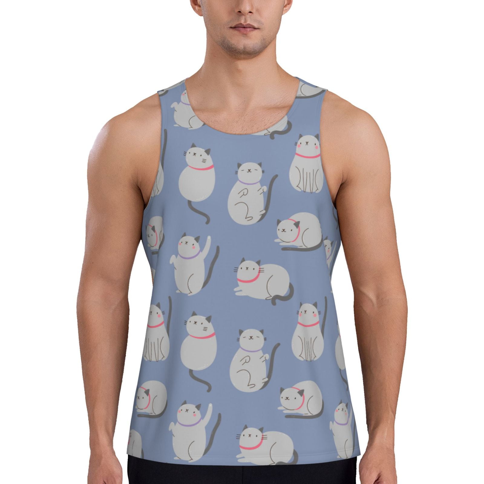 Daiia Cute Fat Cat Printed Men's Quick Dry Fit Muscle Tank Top Slim-Fit ...