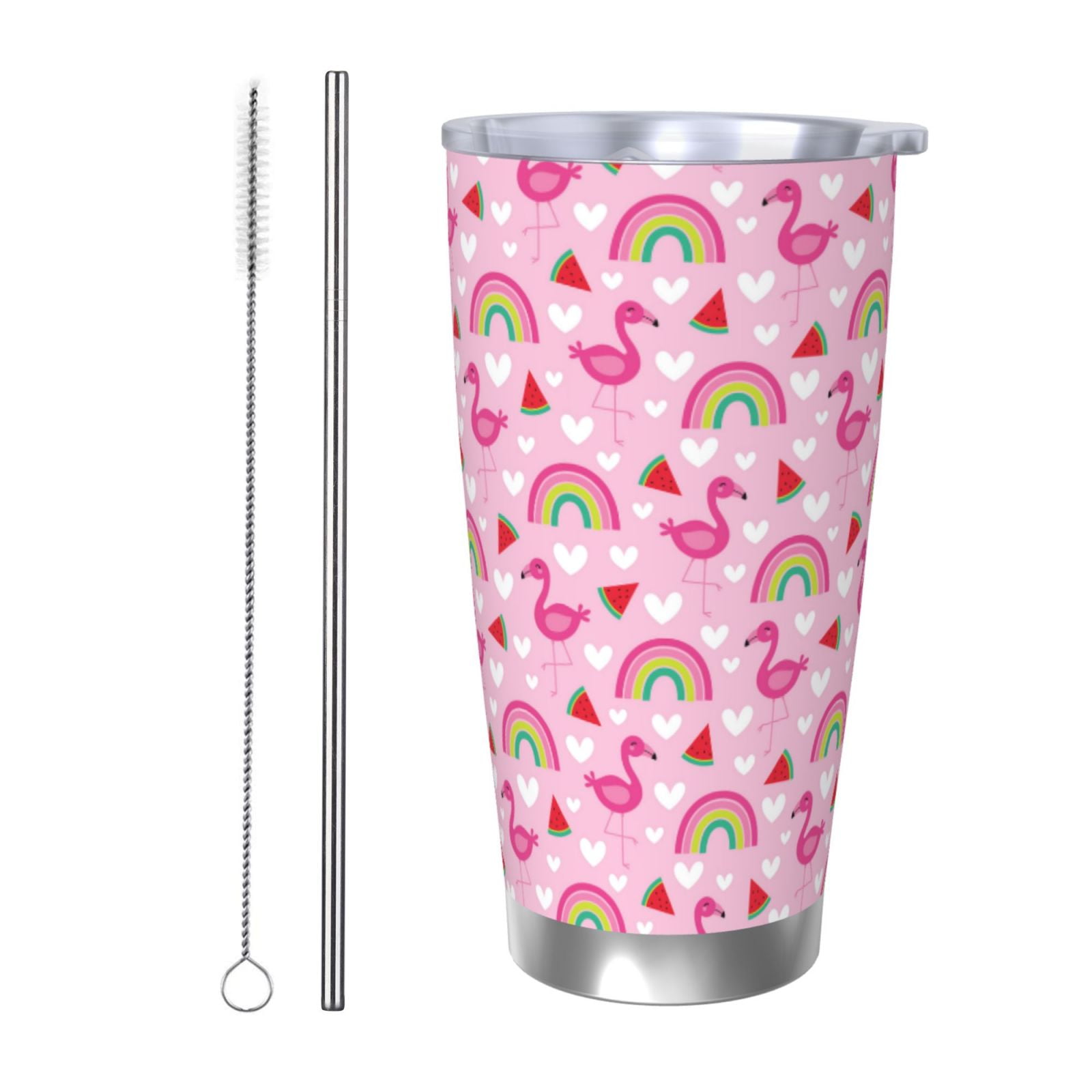 Daiia Cute Flamingo Printed 20oz Insulated Coffee Cup with Straw Topper ...