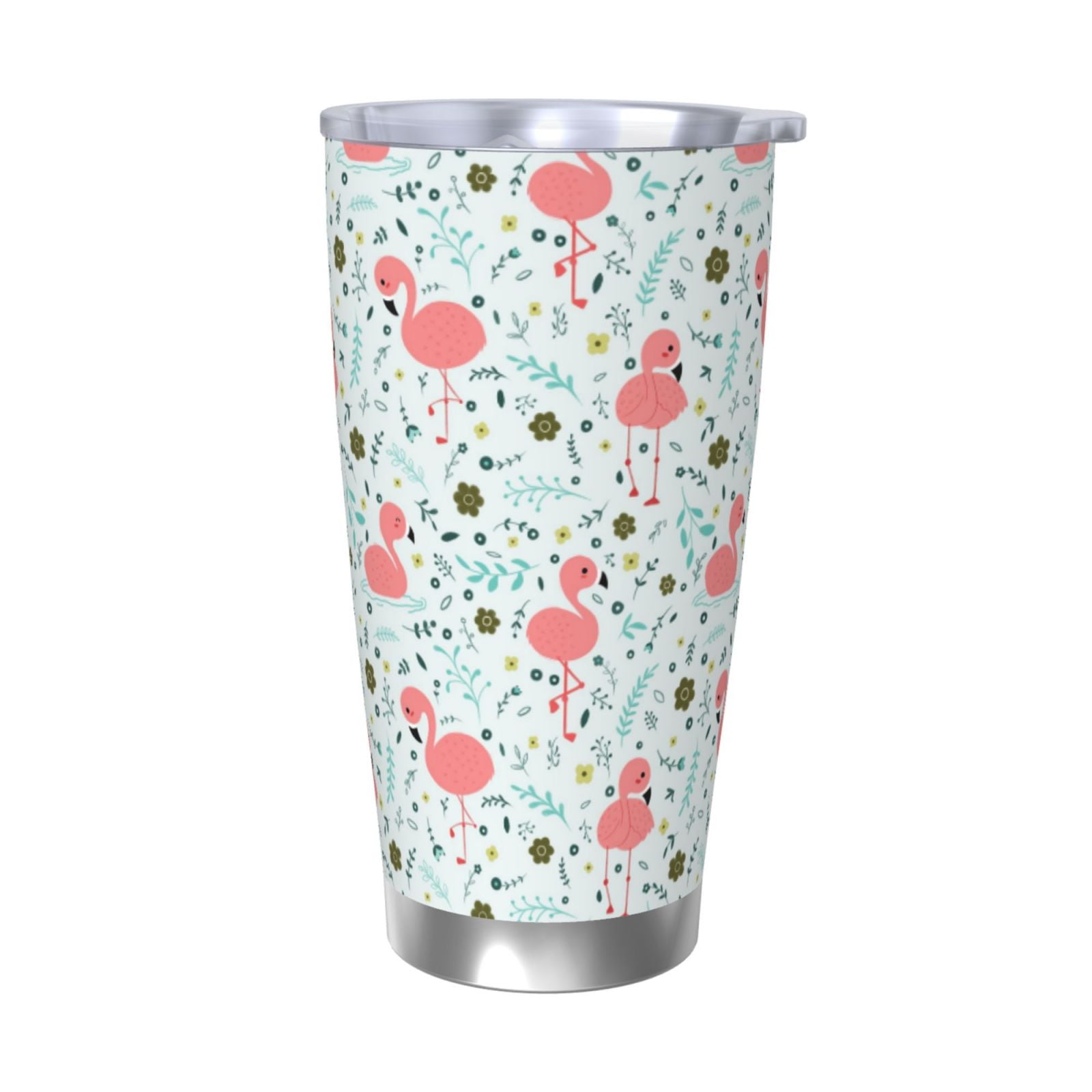 Daiia Cute Flamingo Printed 20oz Insulated Coffee Cup with Straw Topper ...