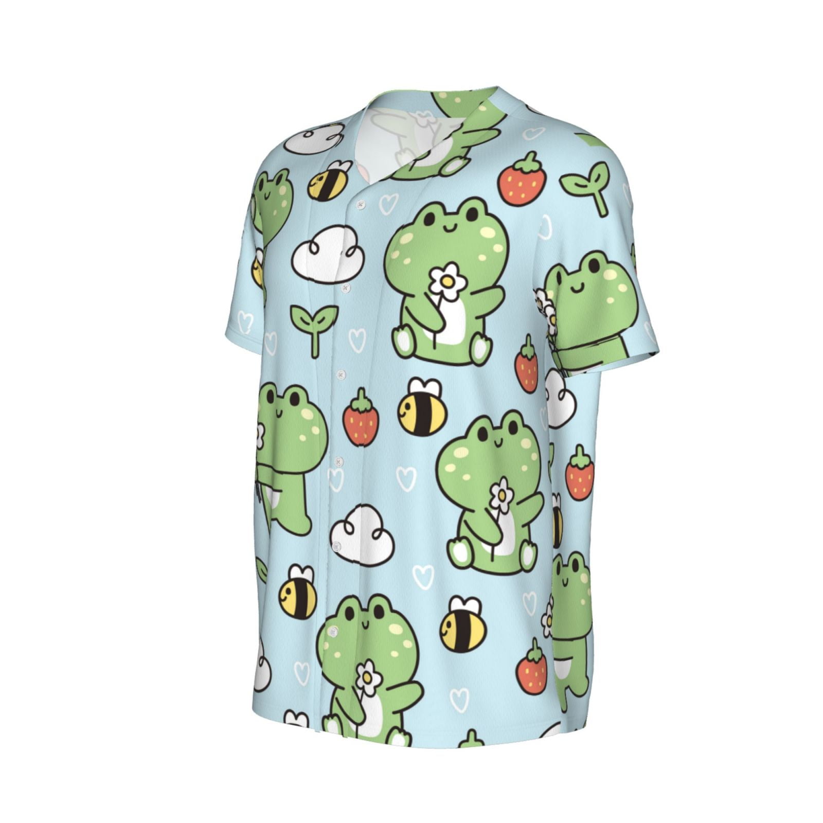 Daiia Cute Floral Frog Mens Baseball Jersey Button Down Shirts Short ...