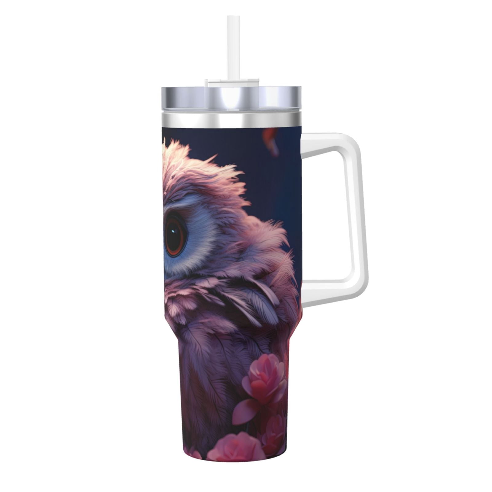 Daiia Cute Flower Owl Printed 40 oz Tumbler with Handle,Ice Bully ...
