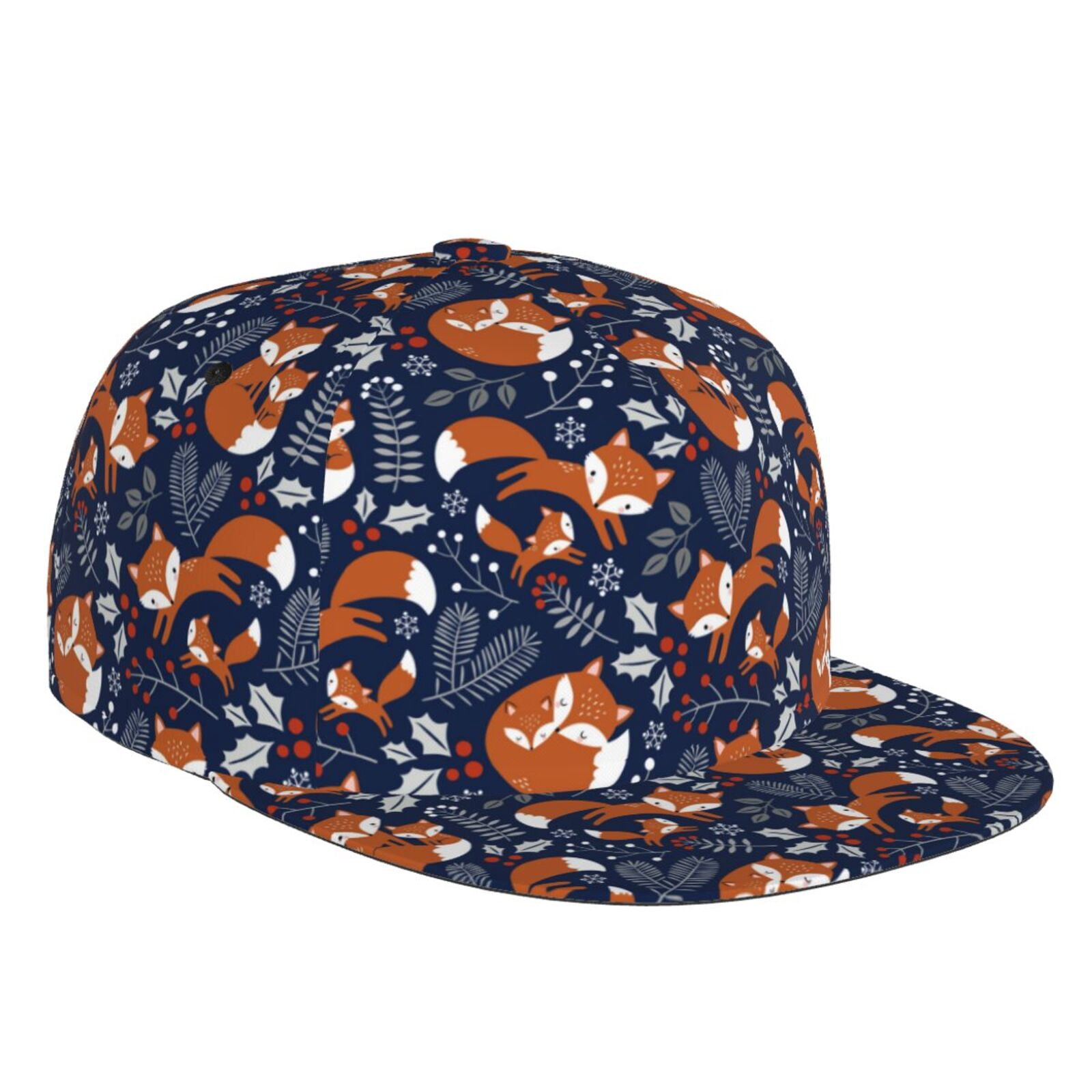 Daiia Cute Foxes print Flat Bill Hats Flat Brim Trucker Cap Baseball ...