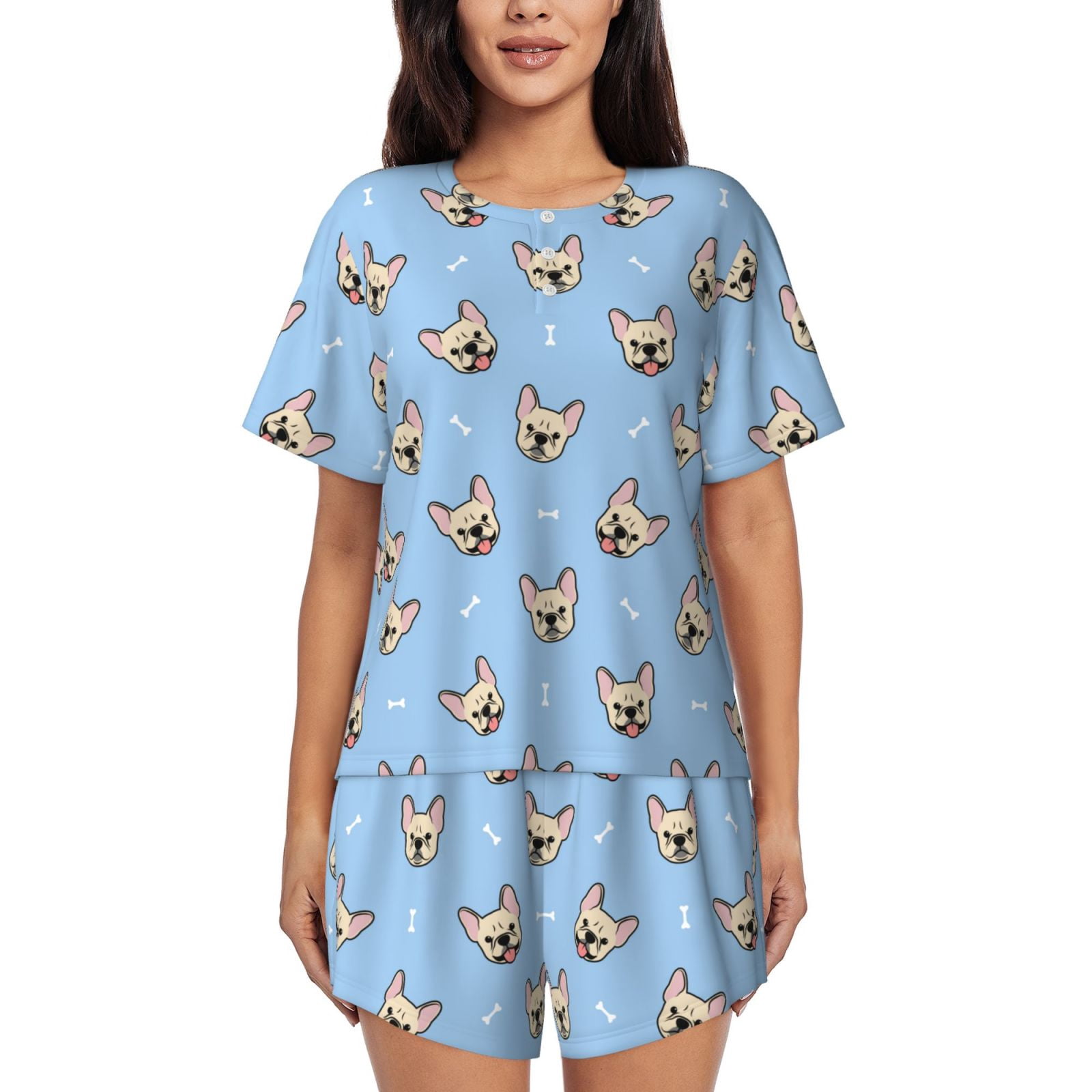Daiia Cute French Bulldog Pattern Womens Pajama Sets Short Sleeve ...