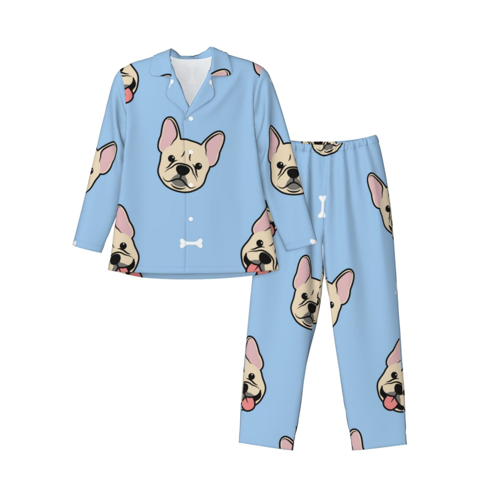 Daiia Cute French Bulldog for Men's Long-Sleeved Pajama Set – Soft ...