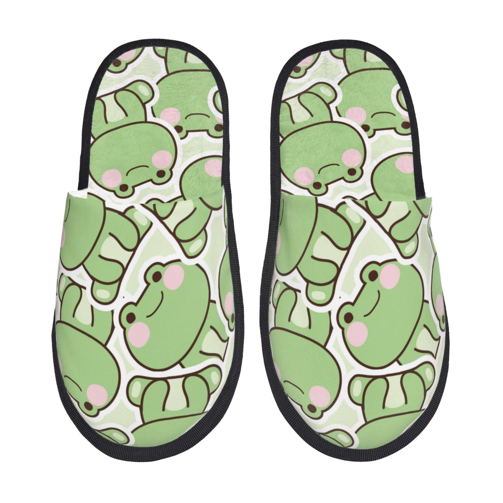 Daiia Cute Frog Pattern Furry Slippers for Women and Men, Soft Plush ...