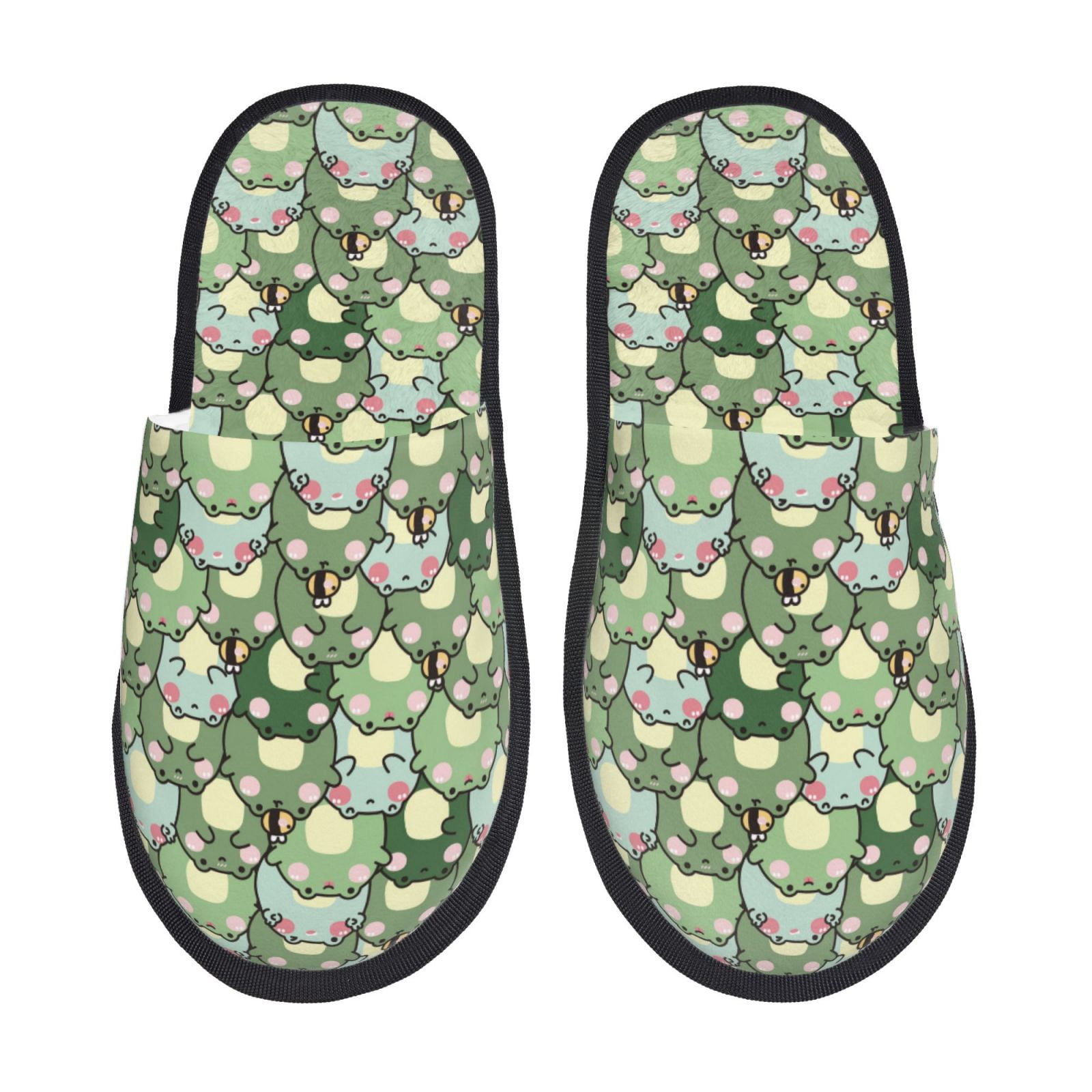 Daiia Cute Frog Pattern Furry Slippers for Women and Men, Soft Plush ...