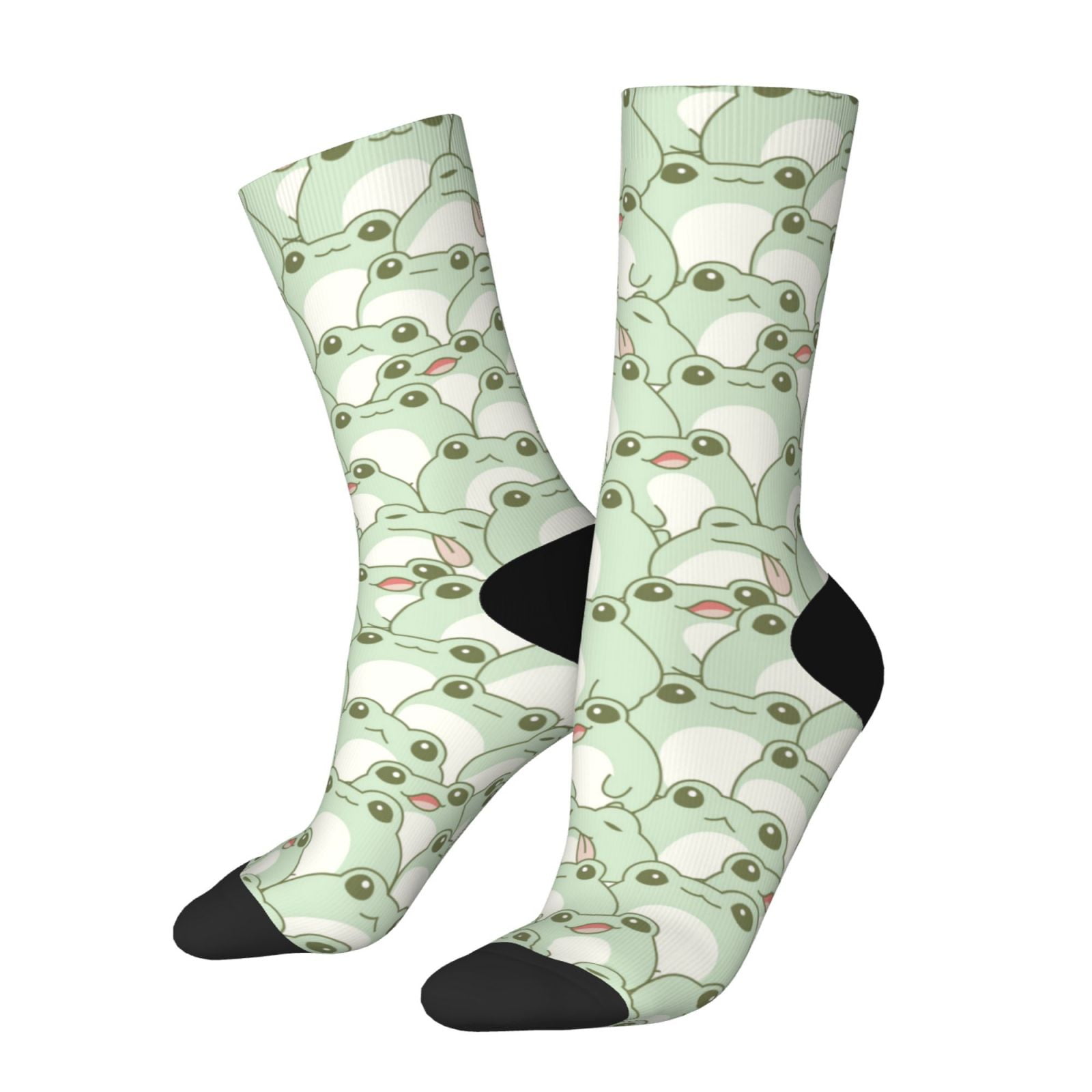 Daiia Cute Frog Print Crew Socks – Soft Breathable Long Socks for Men ...