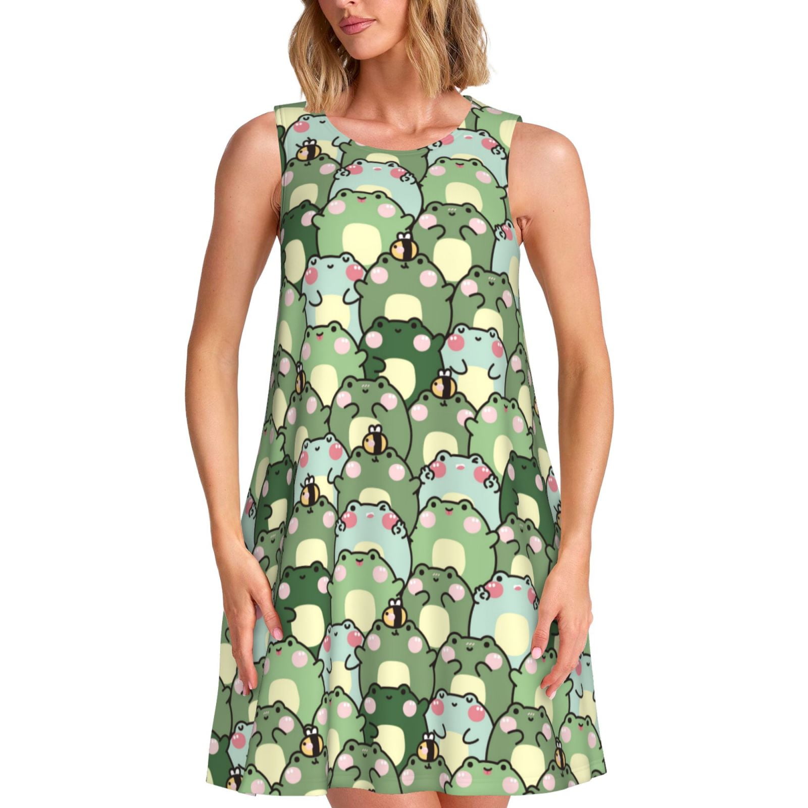 Daiia Cute Frog Print Women's Dresses 2025 Trendy Short sleeve Dresses ...