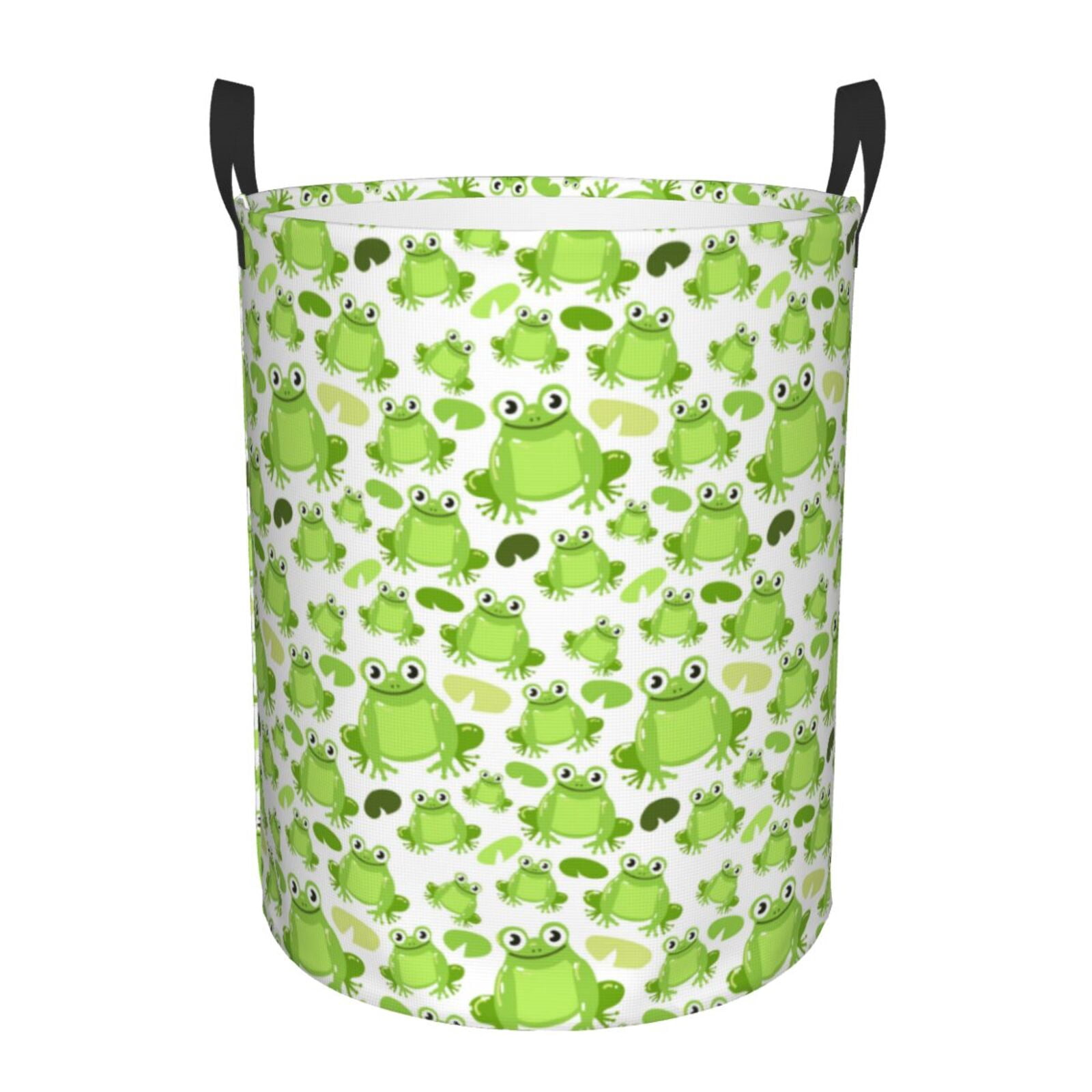 Daiia Cute Frogs Round Laundry Basket with Handles Thickened Waterproof ...