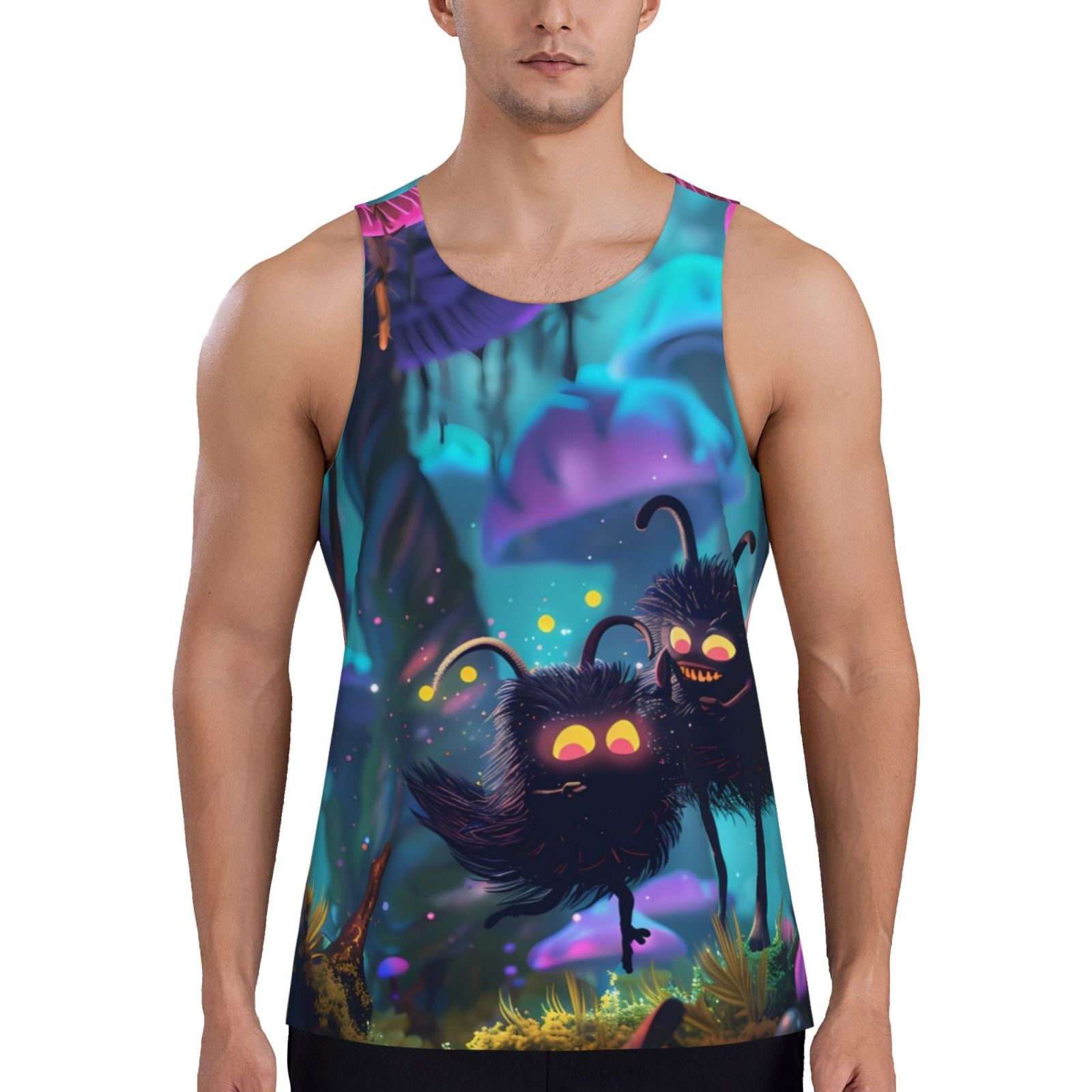 Daiia Cute Fuzzy Fantasy Creatures Printed Men's Quick Dry Fit Muscle ...