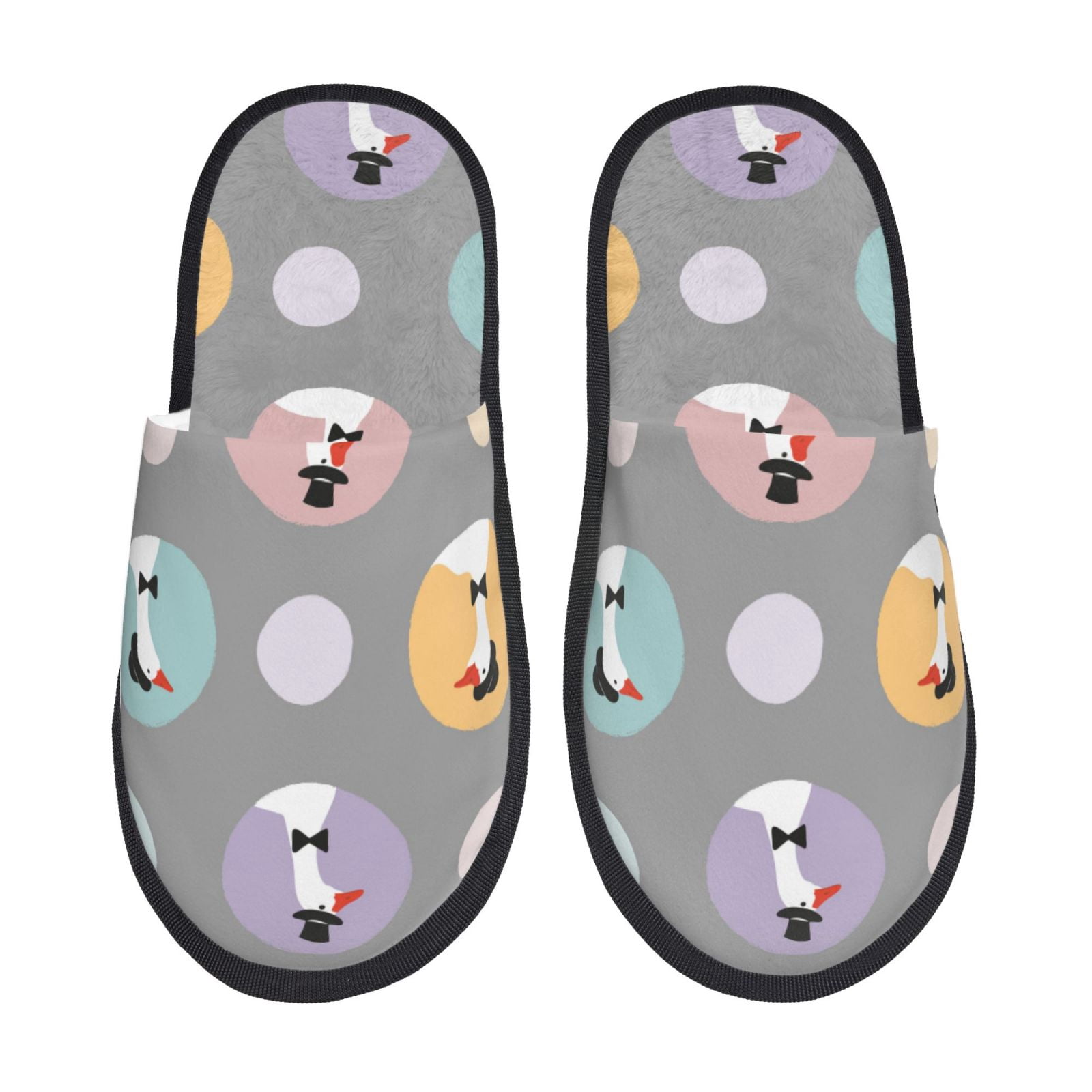 Daiia Cute Geese Pattern Furry Slippers for Women and Men, Soft Plush ...