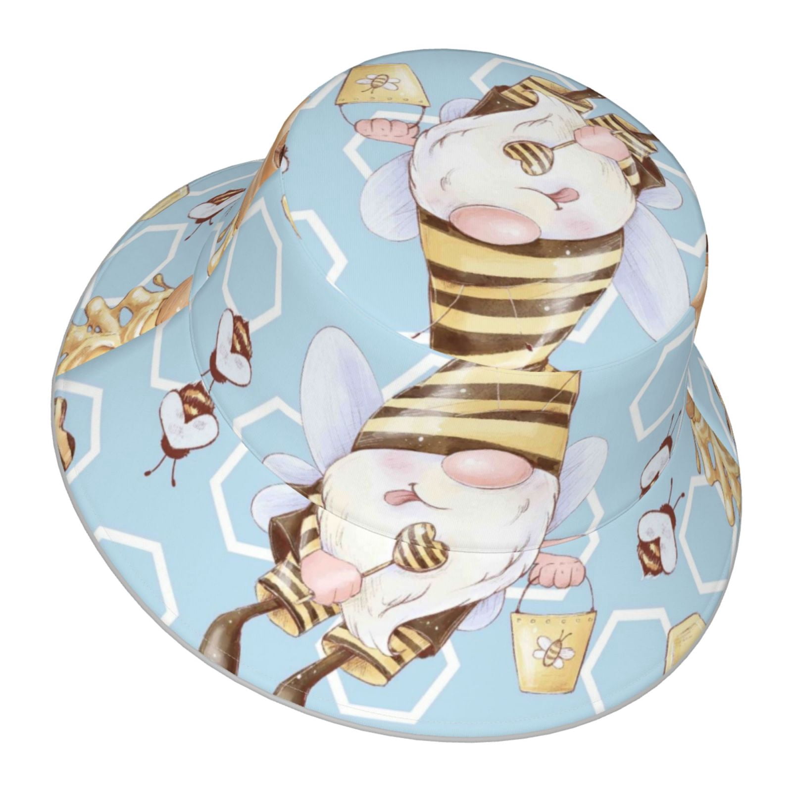Daiia Cute Gnome Bee Collects Honey Pattern Bucket Hat - Trendy Cotton ...