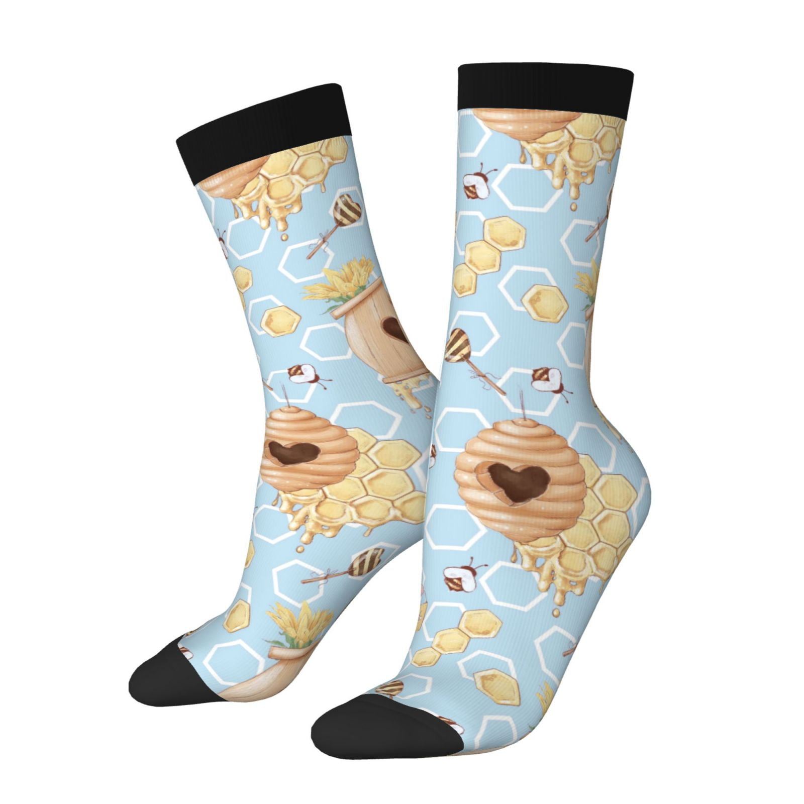 Daiia Cute Gnome Bee Collects Honey Print Crew Socks – Soft Breathable ...